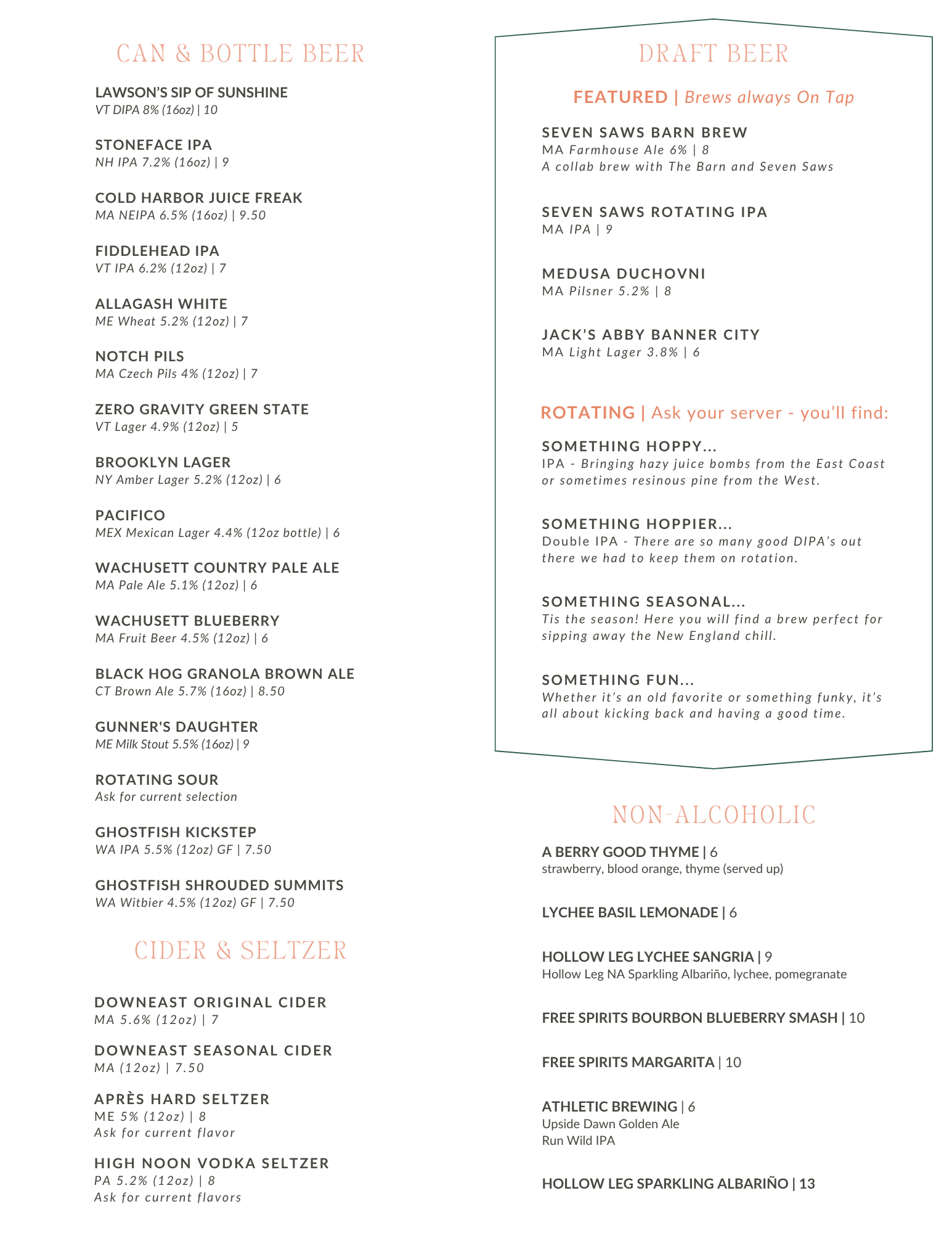 Menu — The Barn Princeton