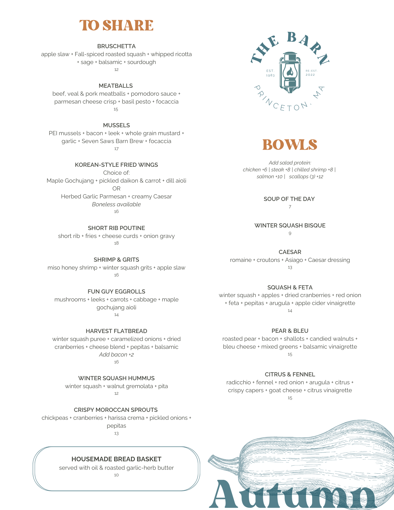 Menu — The Barn Princeton