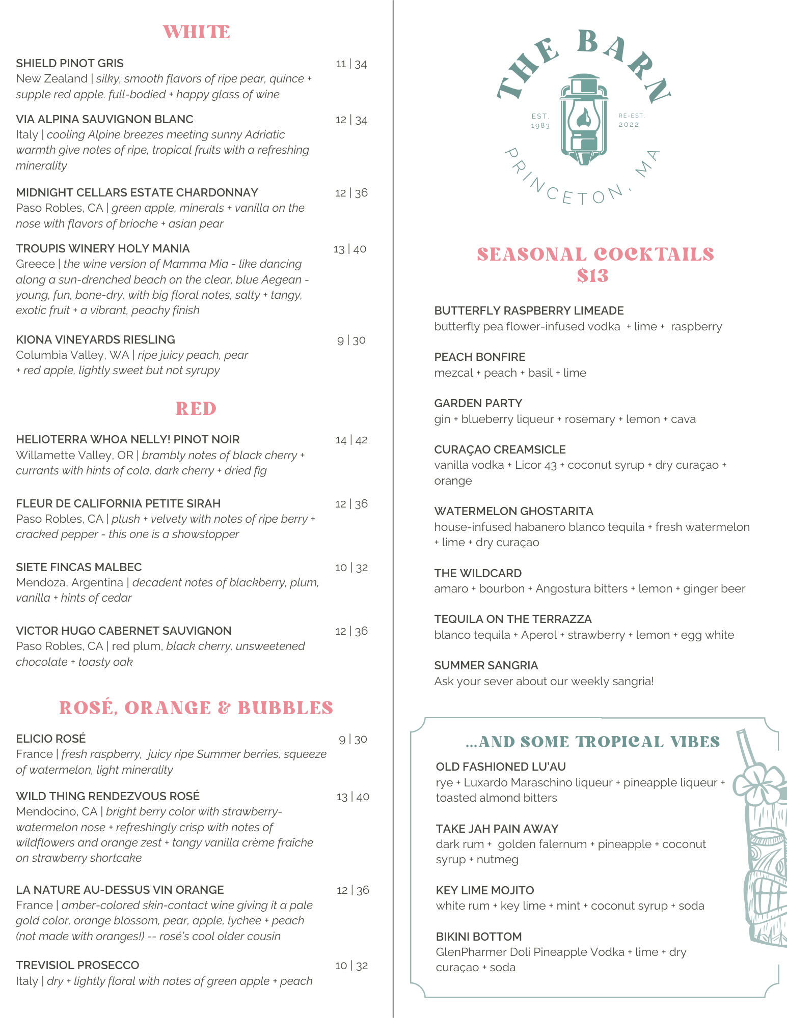 Menu — The Barn Princeton