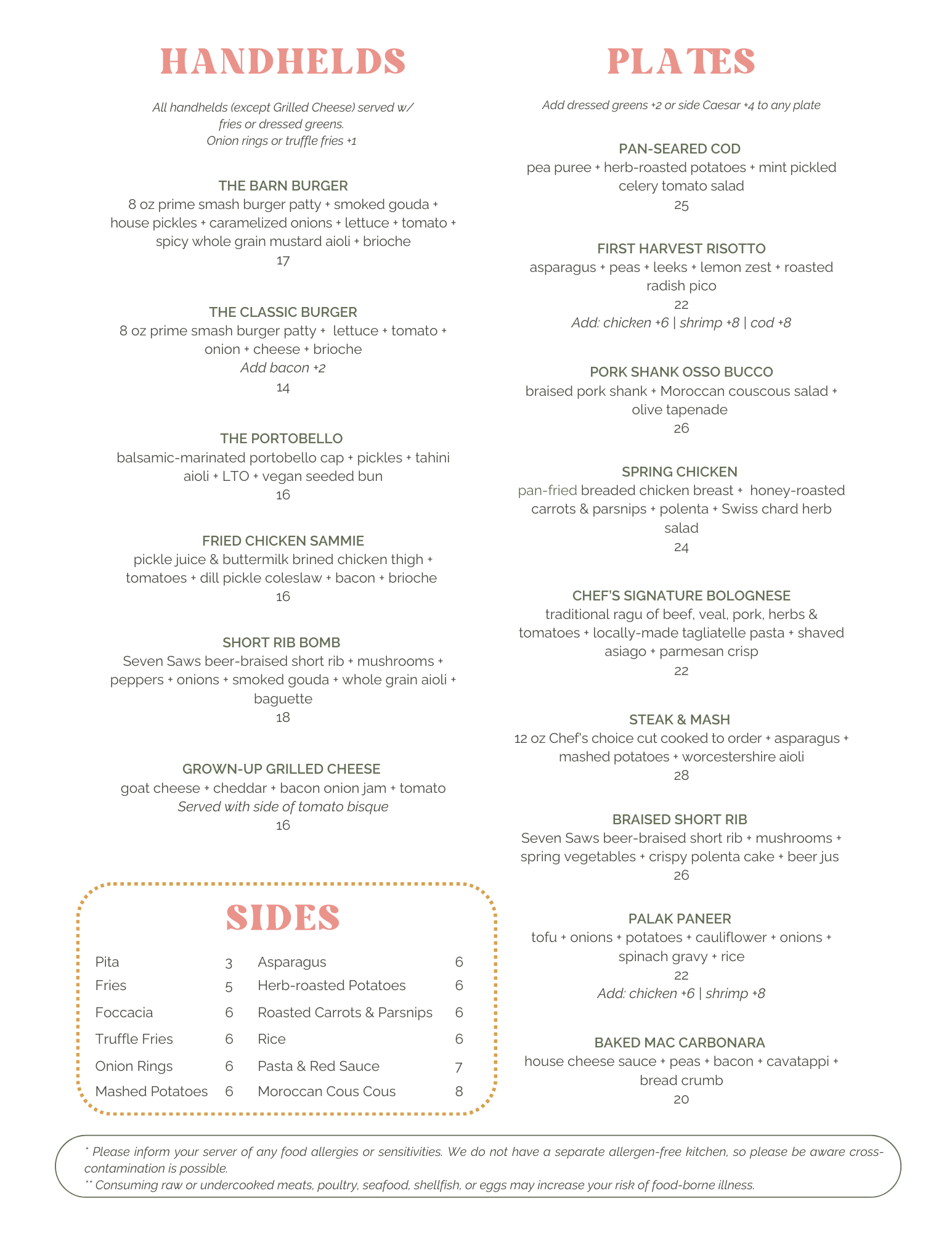 Menu — The Barn Princeton