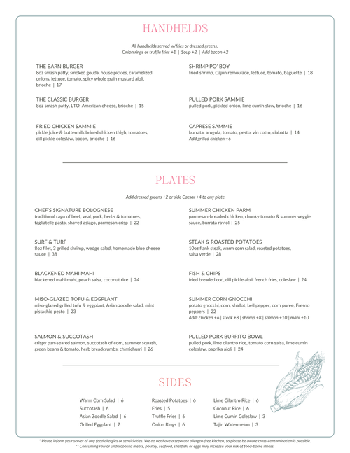 Menu — The Barn Princeton