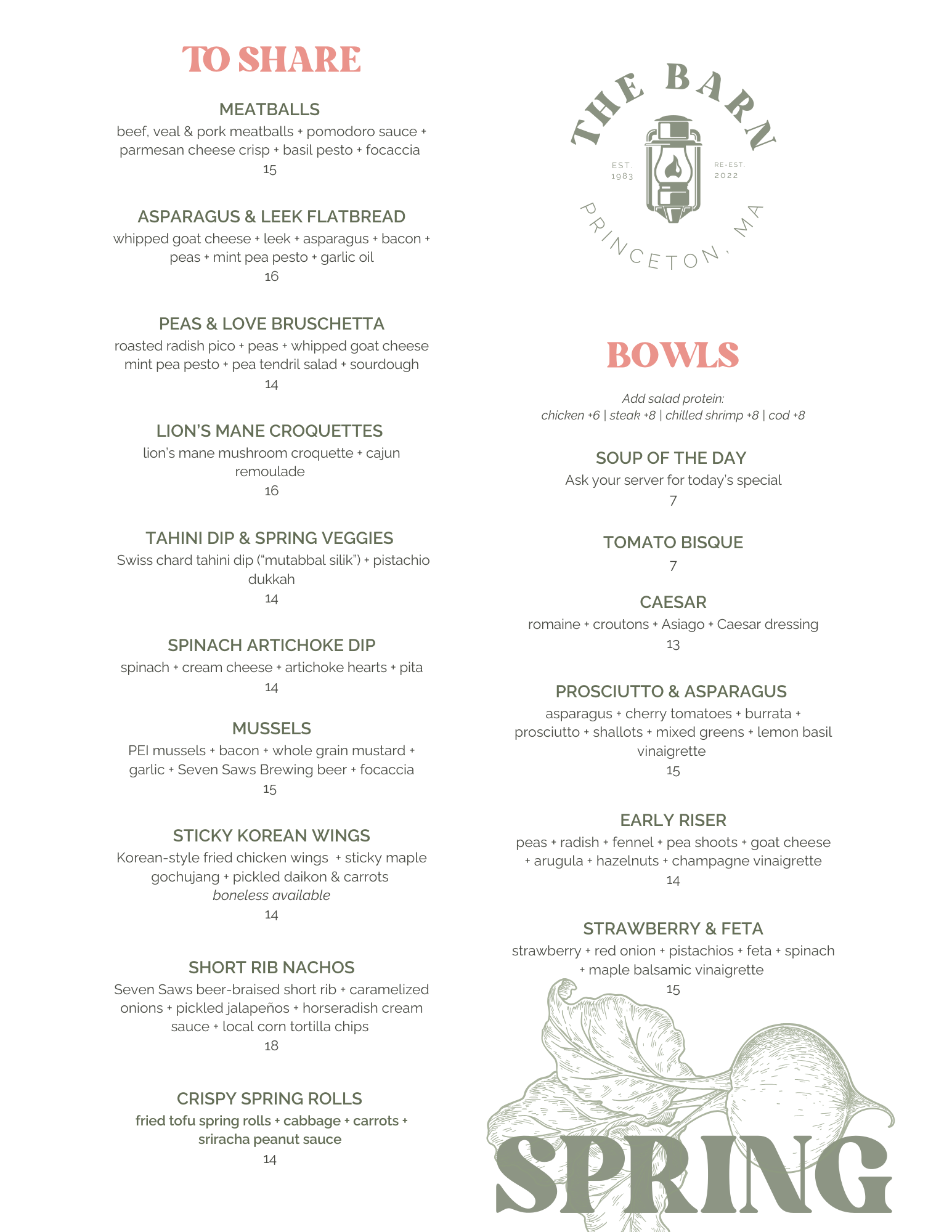 Menu — The Barn Princeton