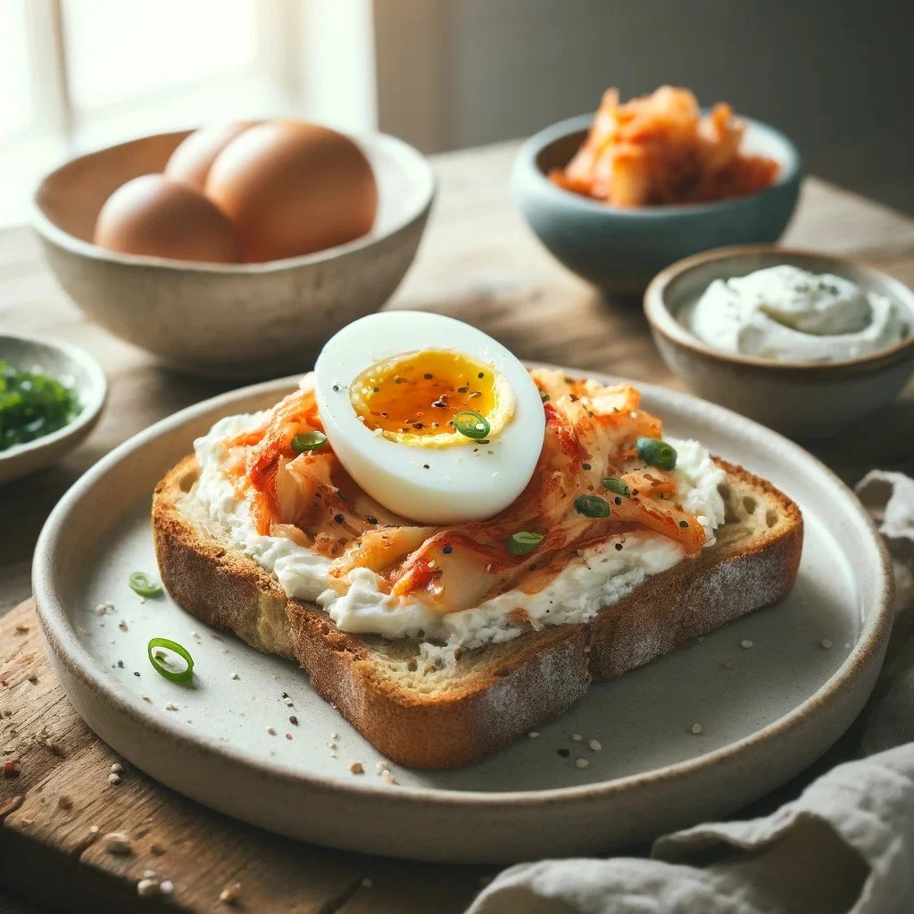 Kimchi Cream Cheese Toast with Poached Egg | Delicious Breakfast Recipe ...