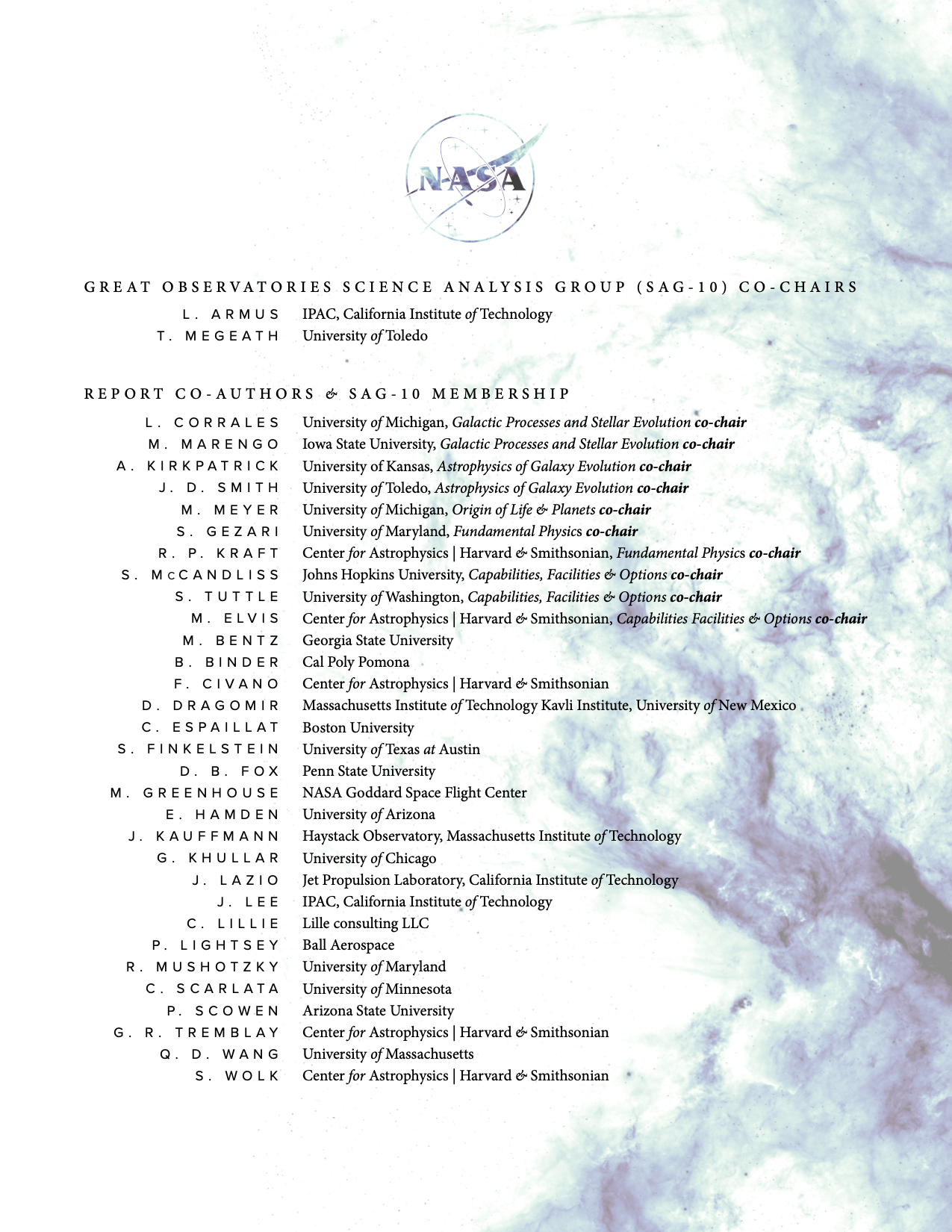 The New Great Observatories Science Analysis Group | The New Great ...