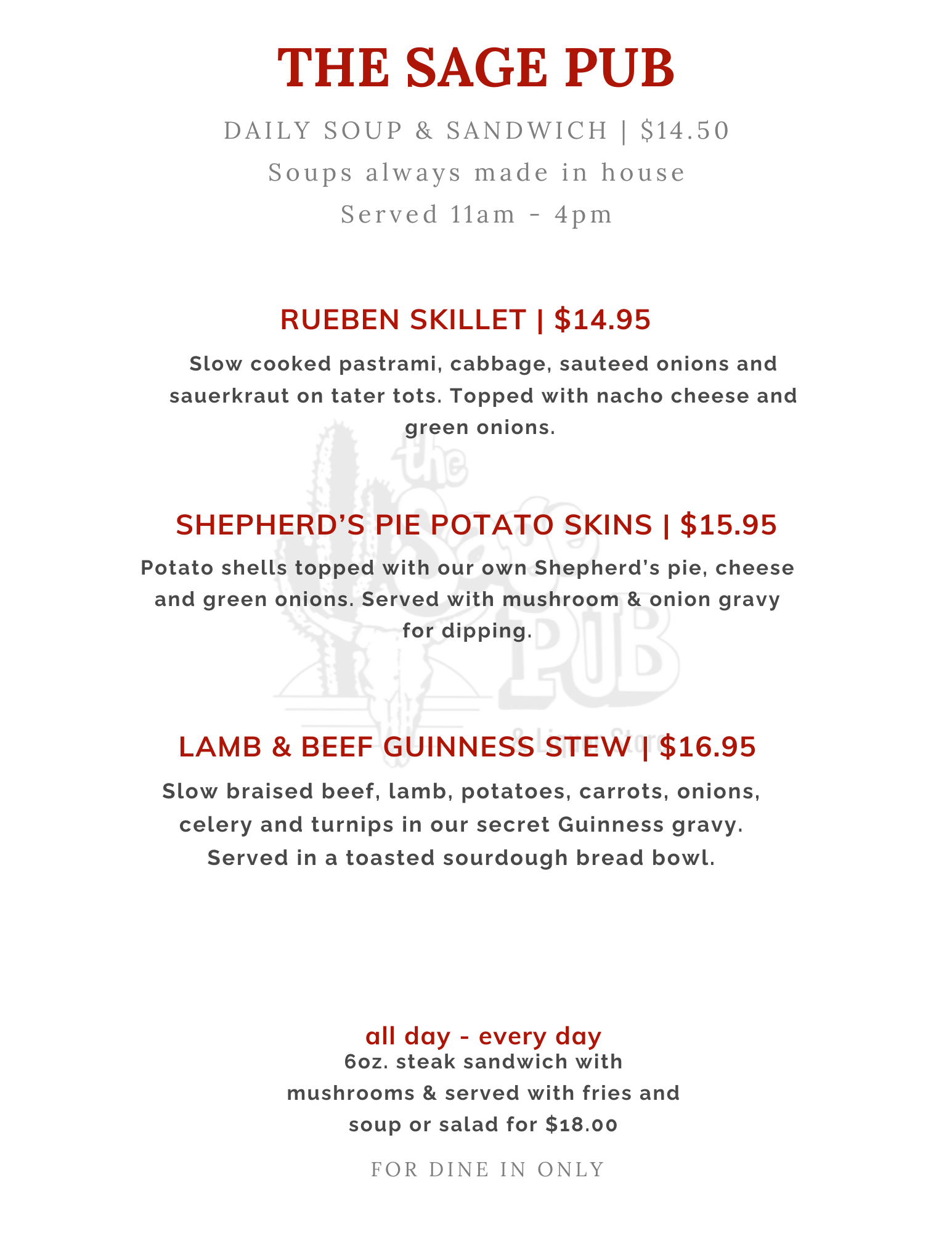 Weekly Features — Sage Pub & Liquor Store