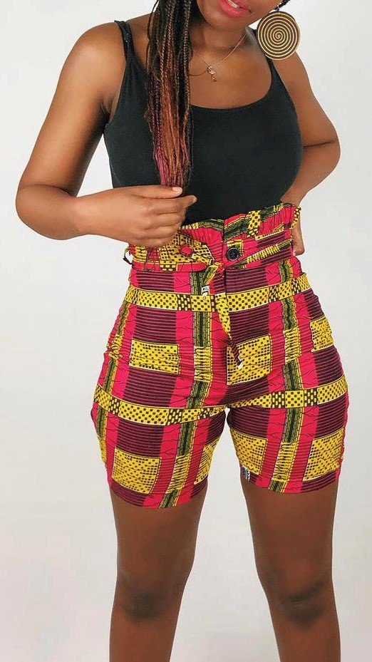 African Print High Waist Shorts