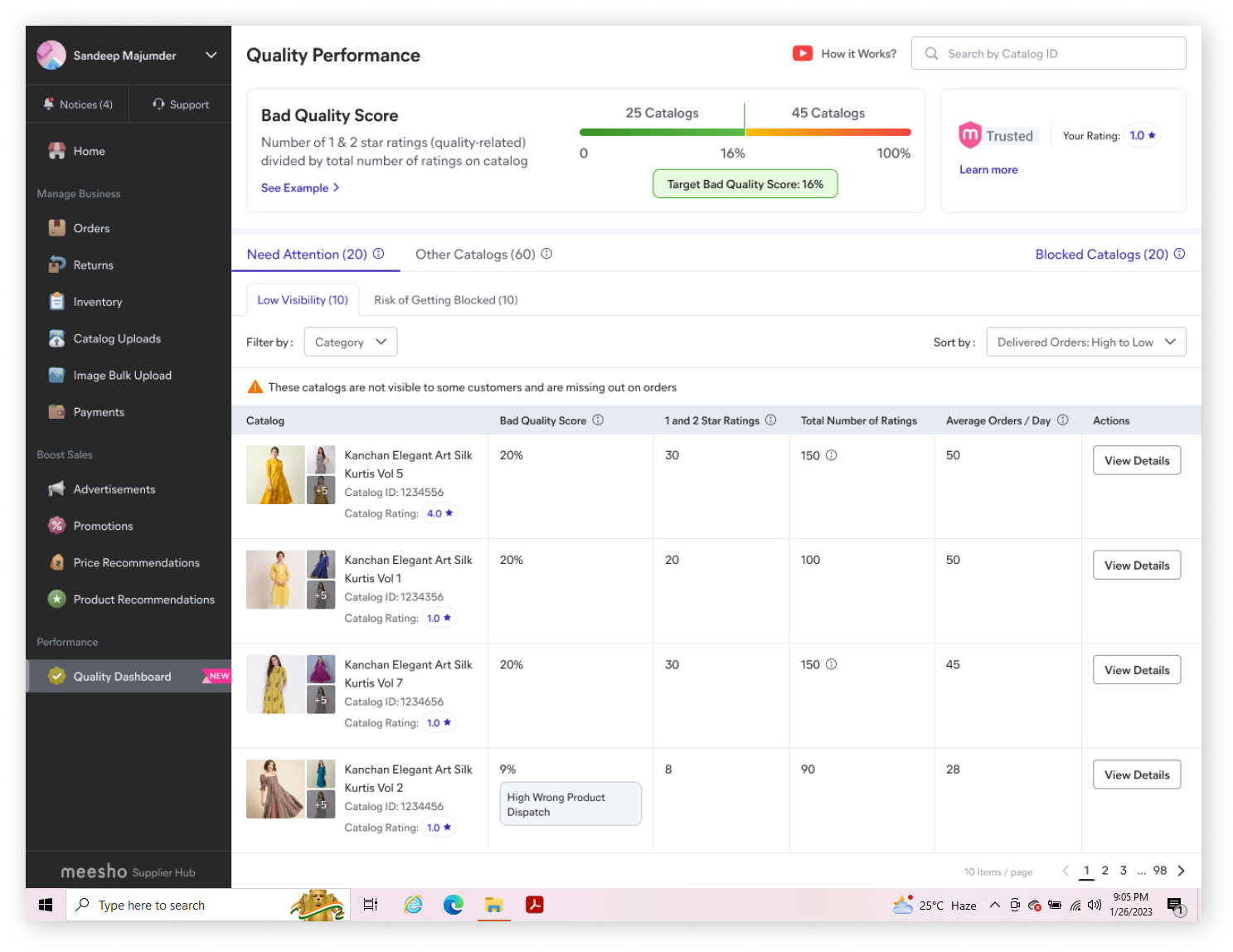 Quality Dashboard Meesho — Sandeep Majumder