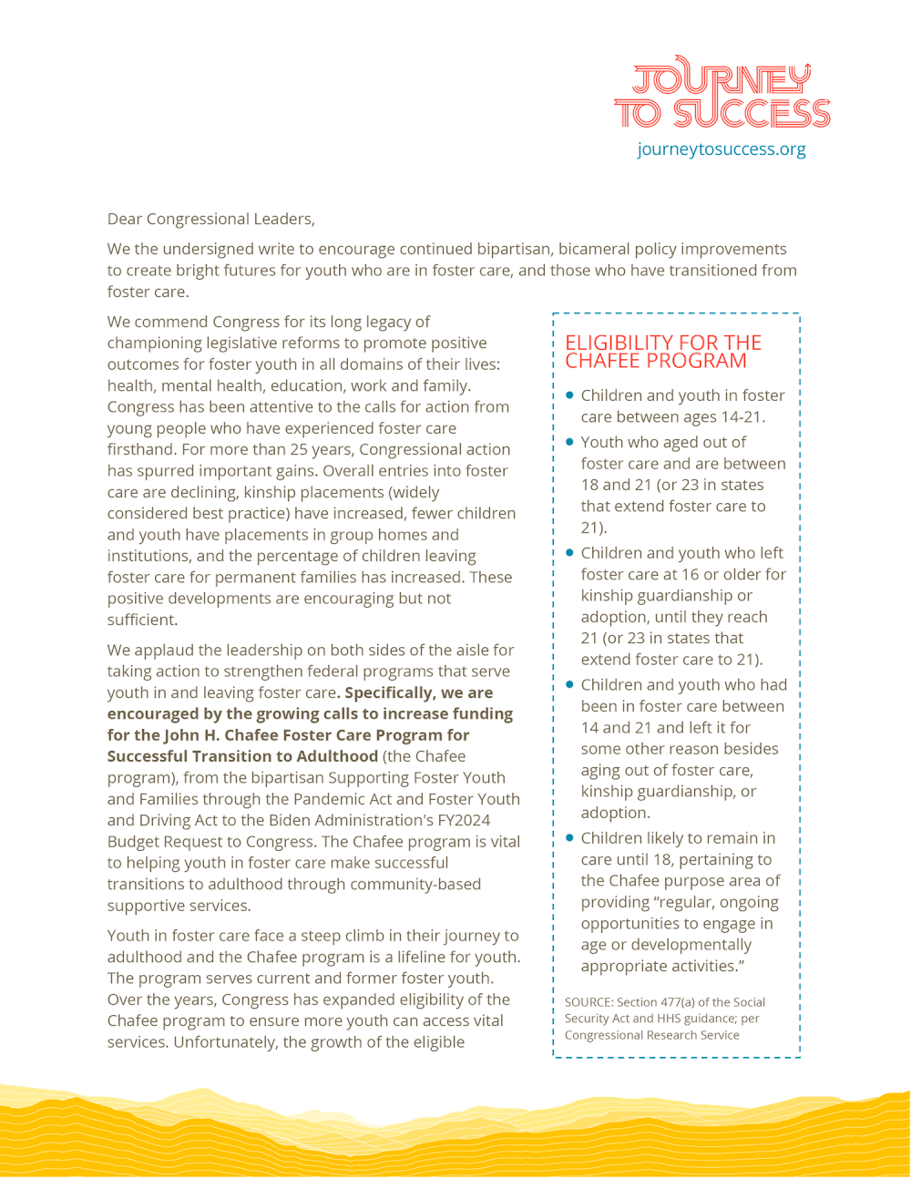 Letter To Congress on Chafee — Journey to Success