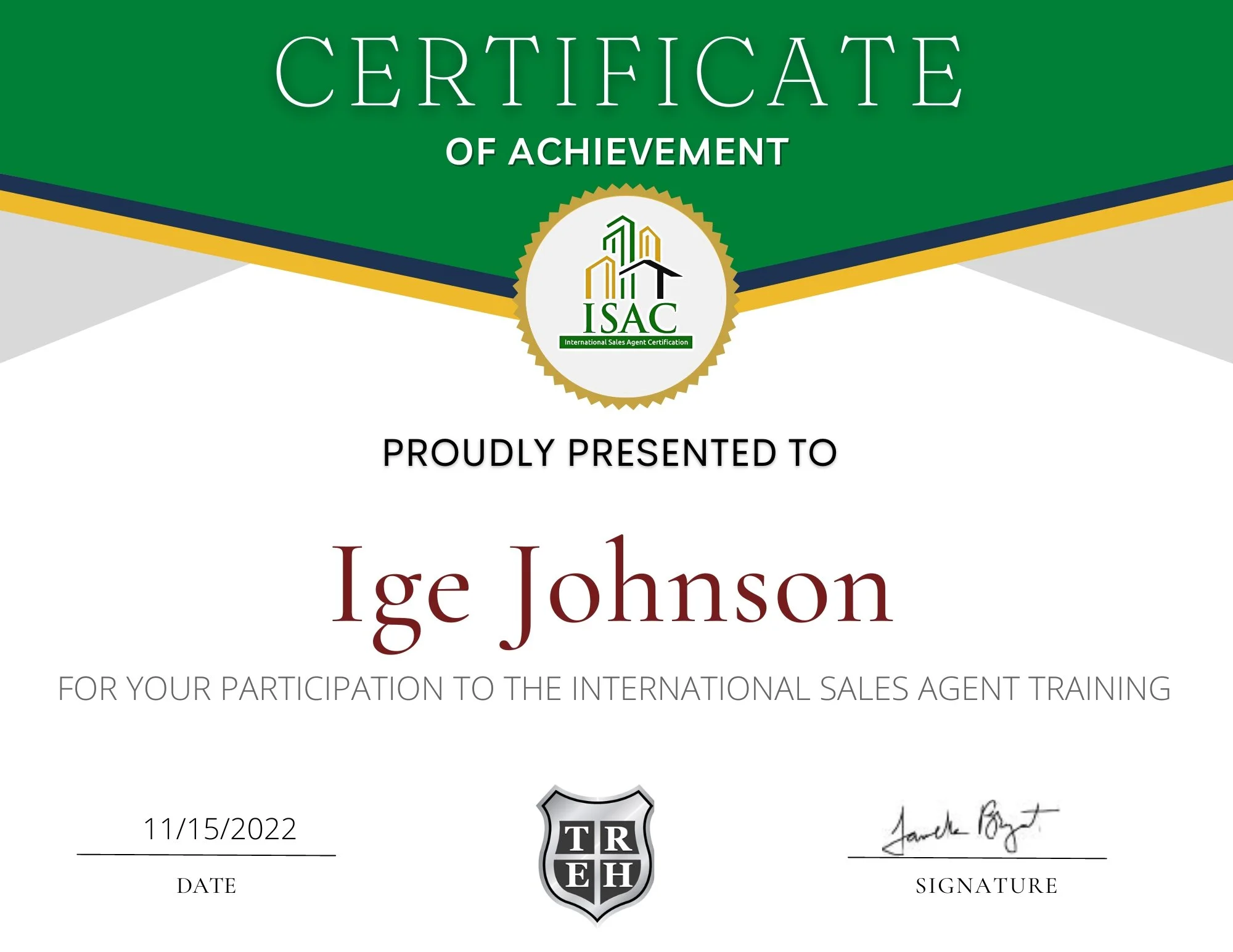 Ige Johnson receives International Sales Agent Certification — Ige Johnson