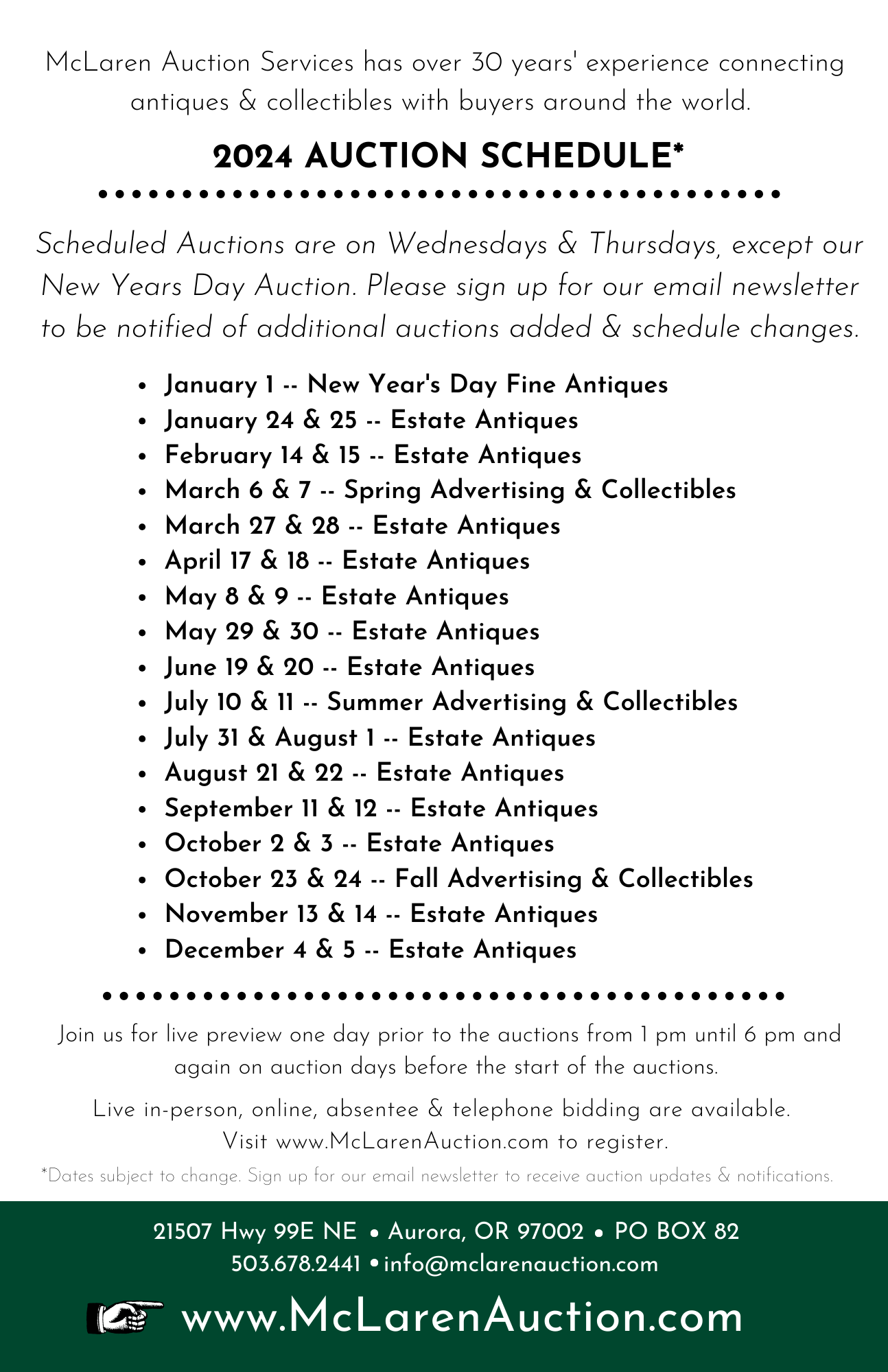 UPCOMING AUCTIONS — McLaren Auction Services