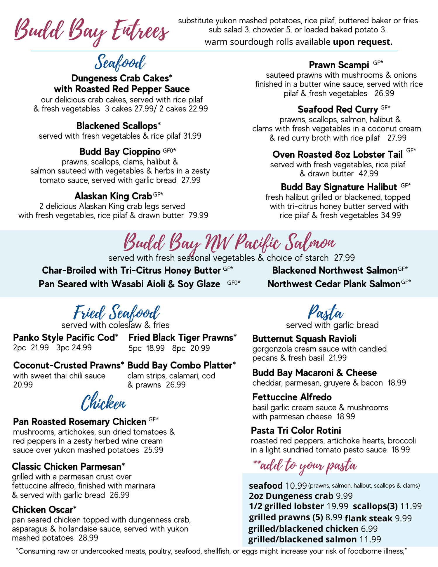 Dinner Menu - Percival Landing - Budd Bay Cafe