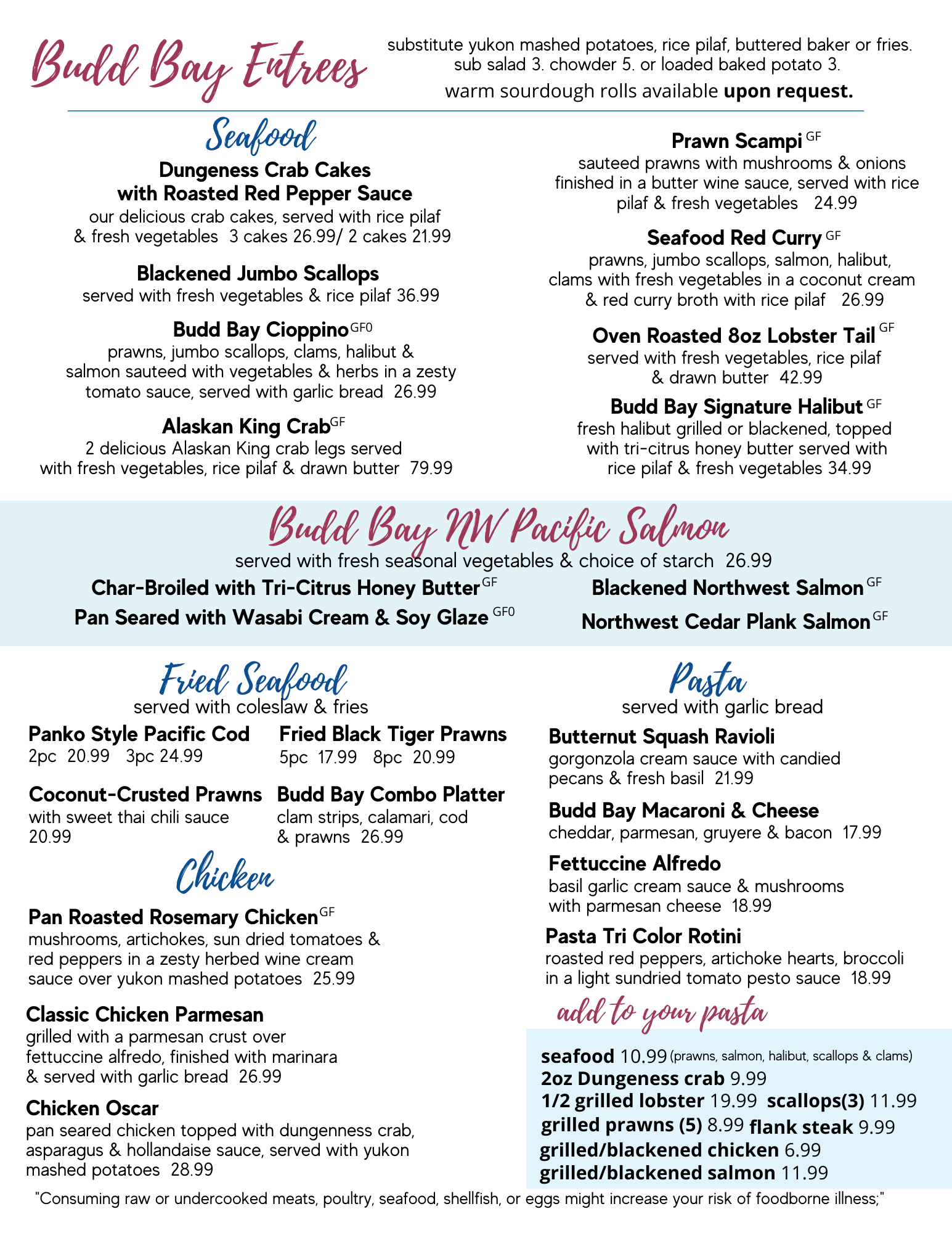 Dinner Menu - Percival Landing - Budd Bay Cafe