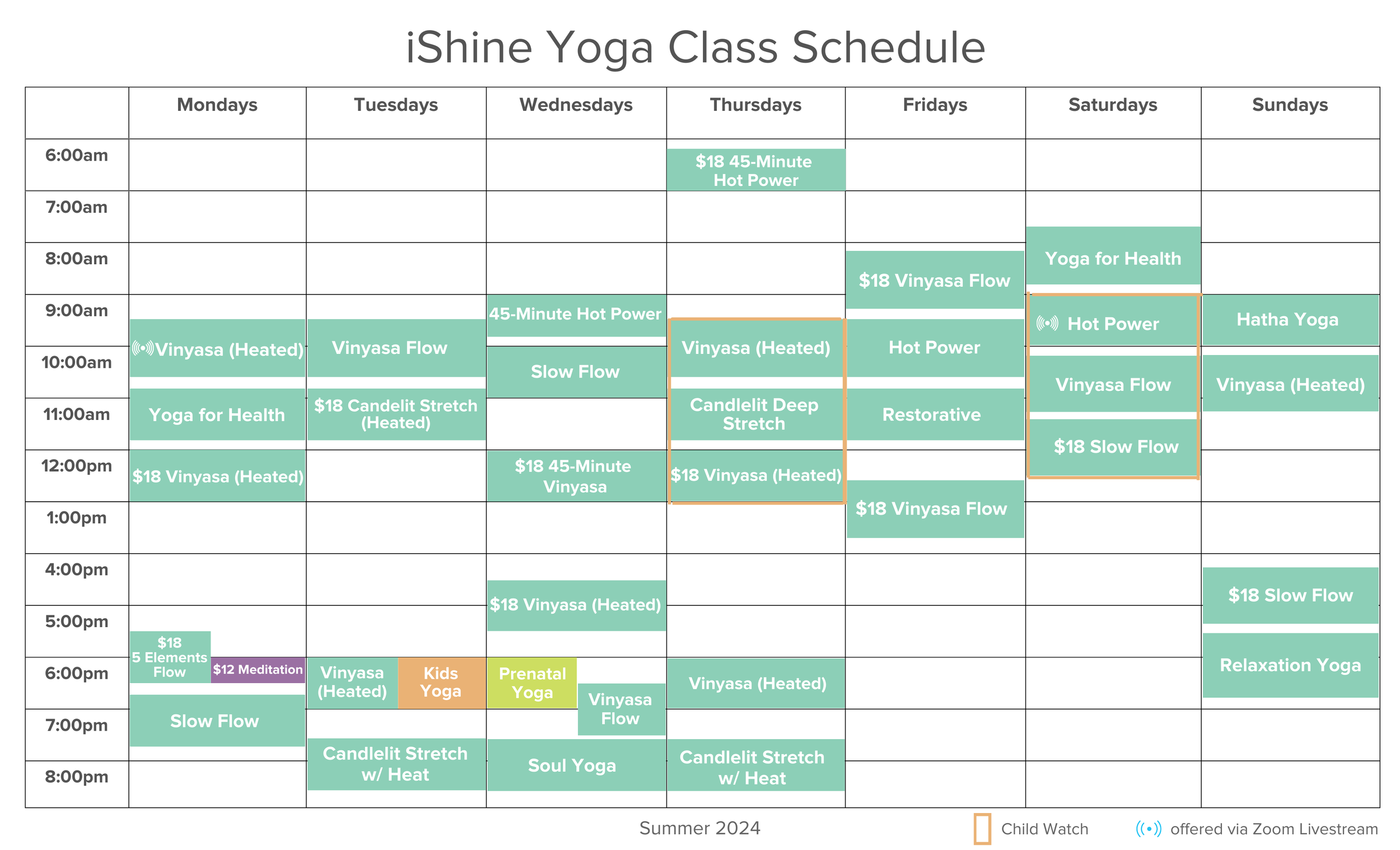 Yoga Schedule — iShine Yoga & Wellness