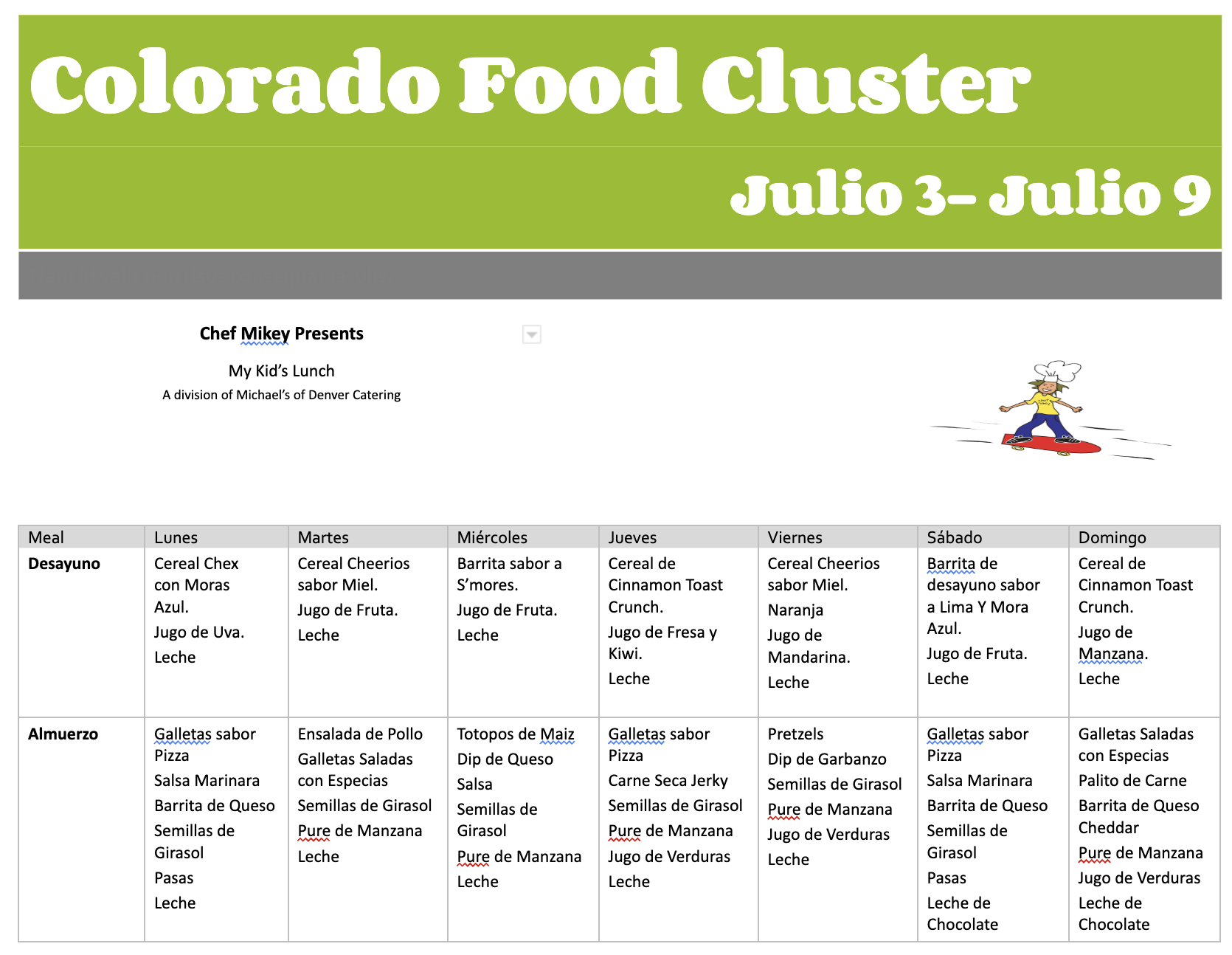 Menu Details — Colorado Food Cluster