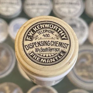 Antique Advertising Pot Lids — Antique apothecary and pot lid
