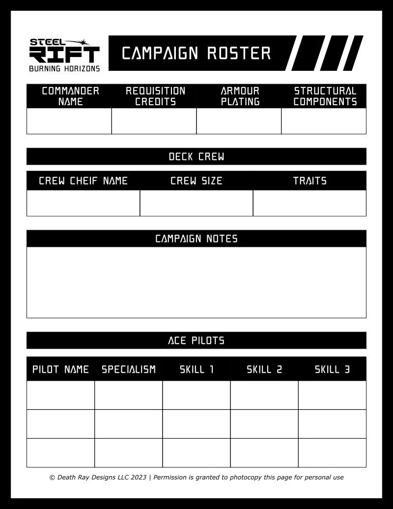 Blank Rosters — Steel Rift