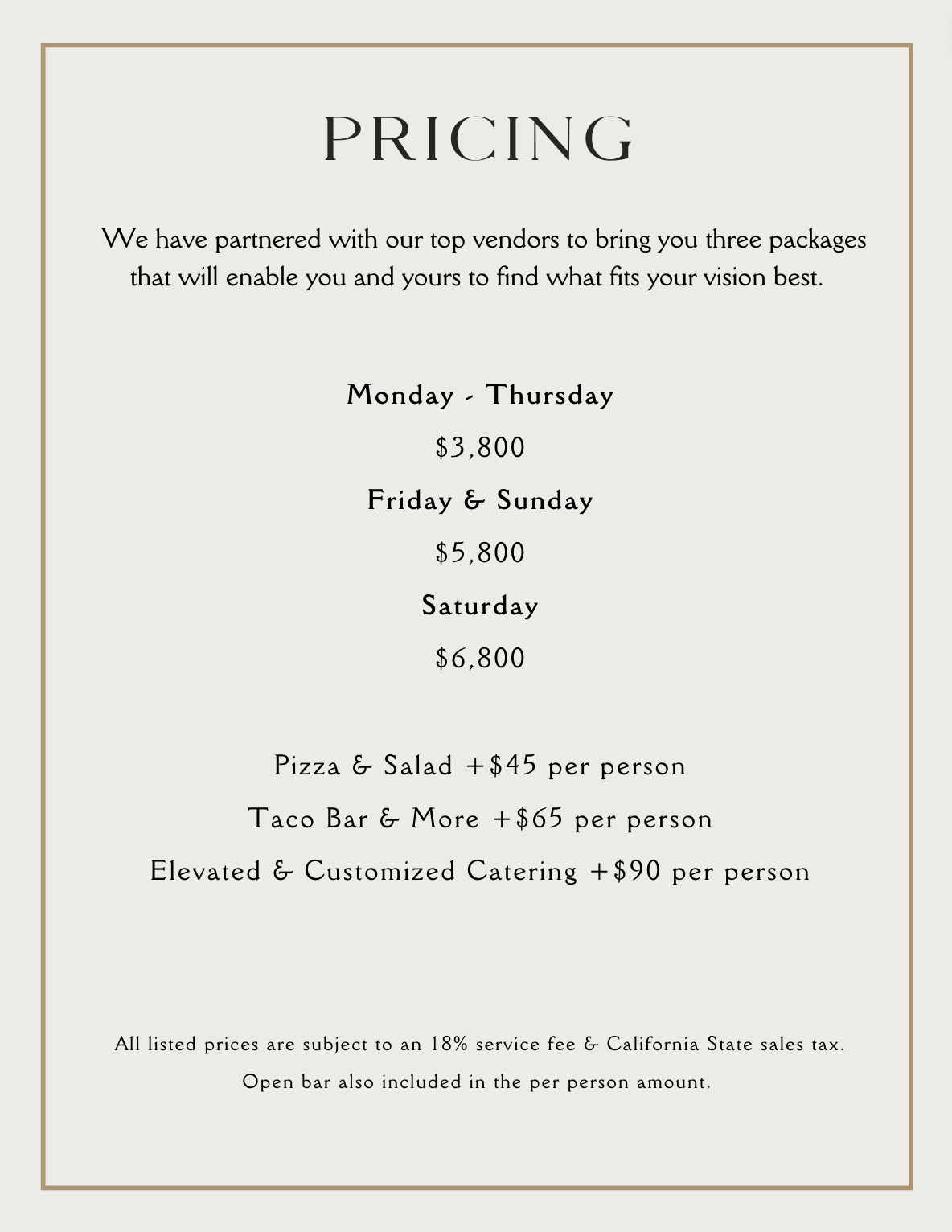 Inclusive Pricing — The Vistonian Venue