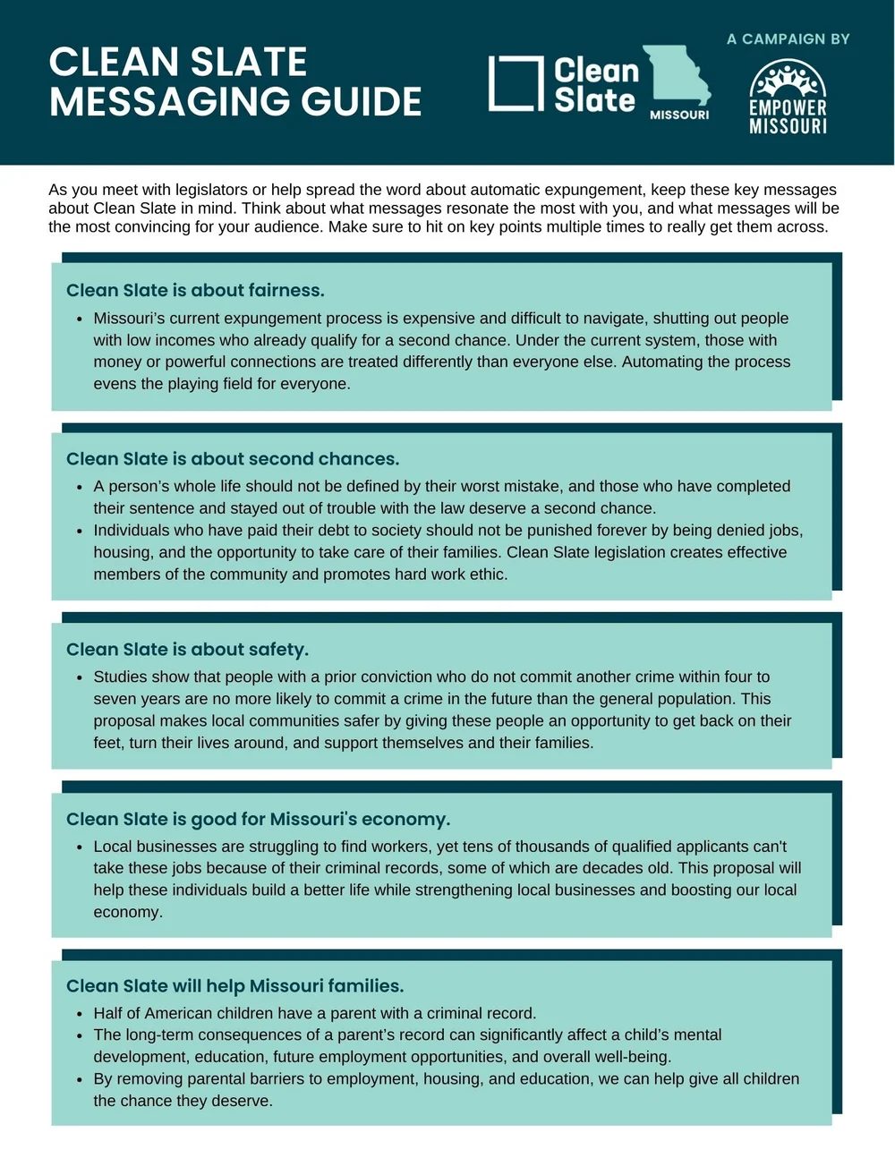 Fact Sheets — Missouri Clean Slate Campaign
