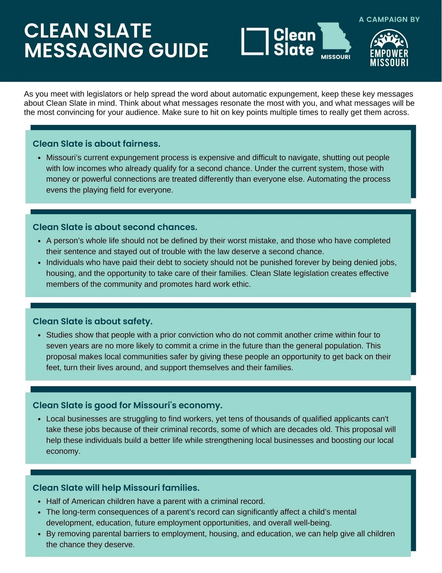 Fact Sheets — Missouri Clean Slate Campaign