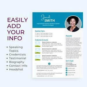 Speaker One Sheet (Canva) Template - Create Your Speaker Sheet ...