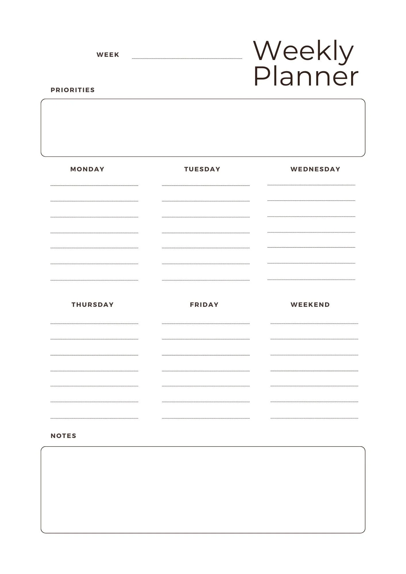 A4 Weekly Planner template — University Librarian