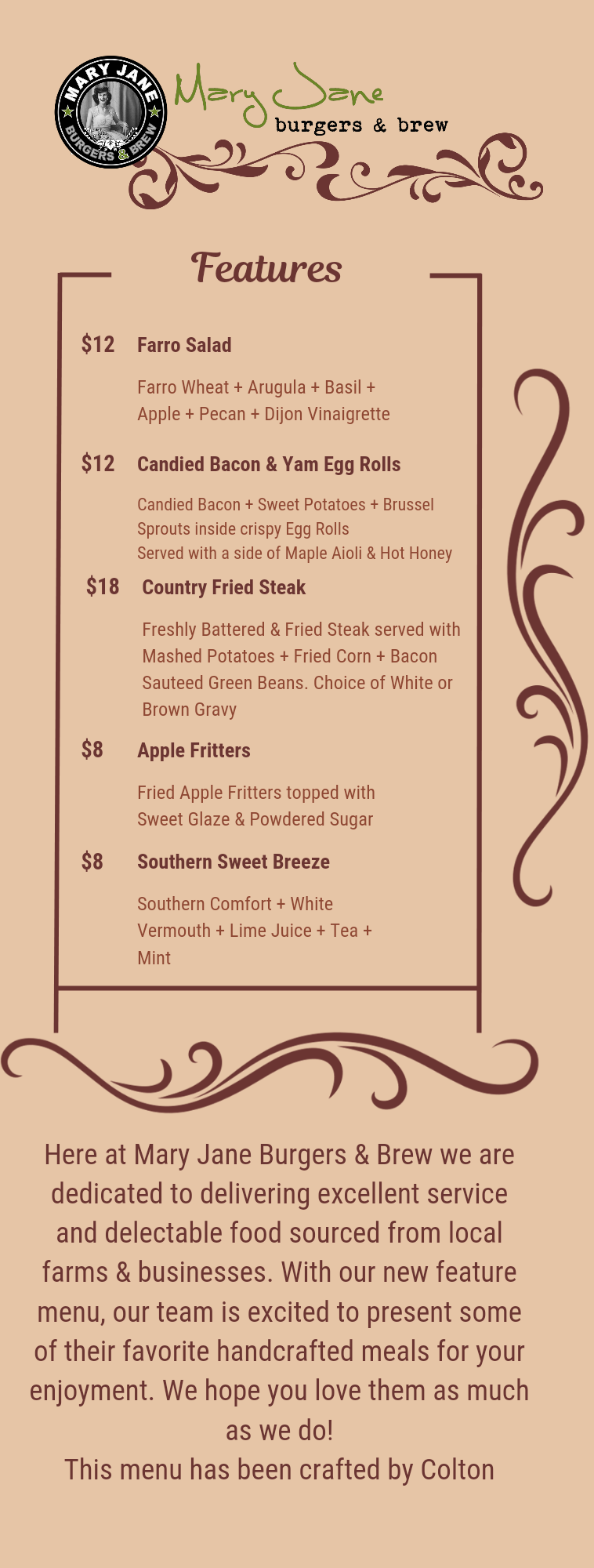 Menu — Mary Jane Burgers Brew