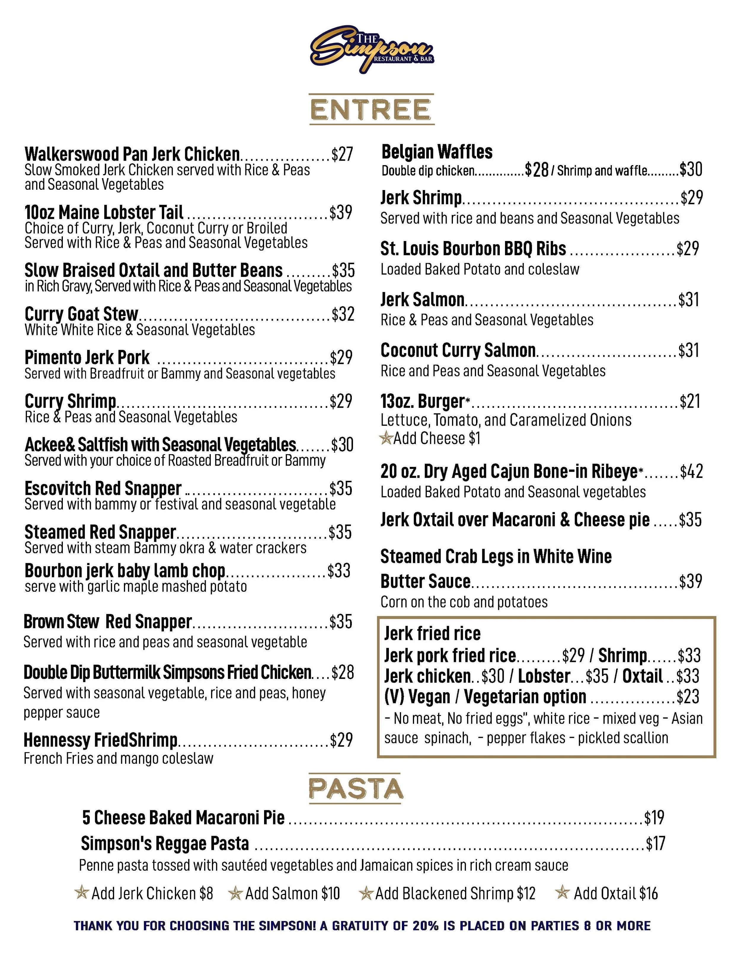 Menu 1 — The Simpson Restaurant & Bar