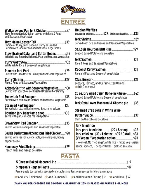 Menu 1 — The Simpson Restaurant & Bar