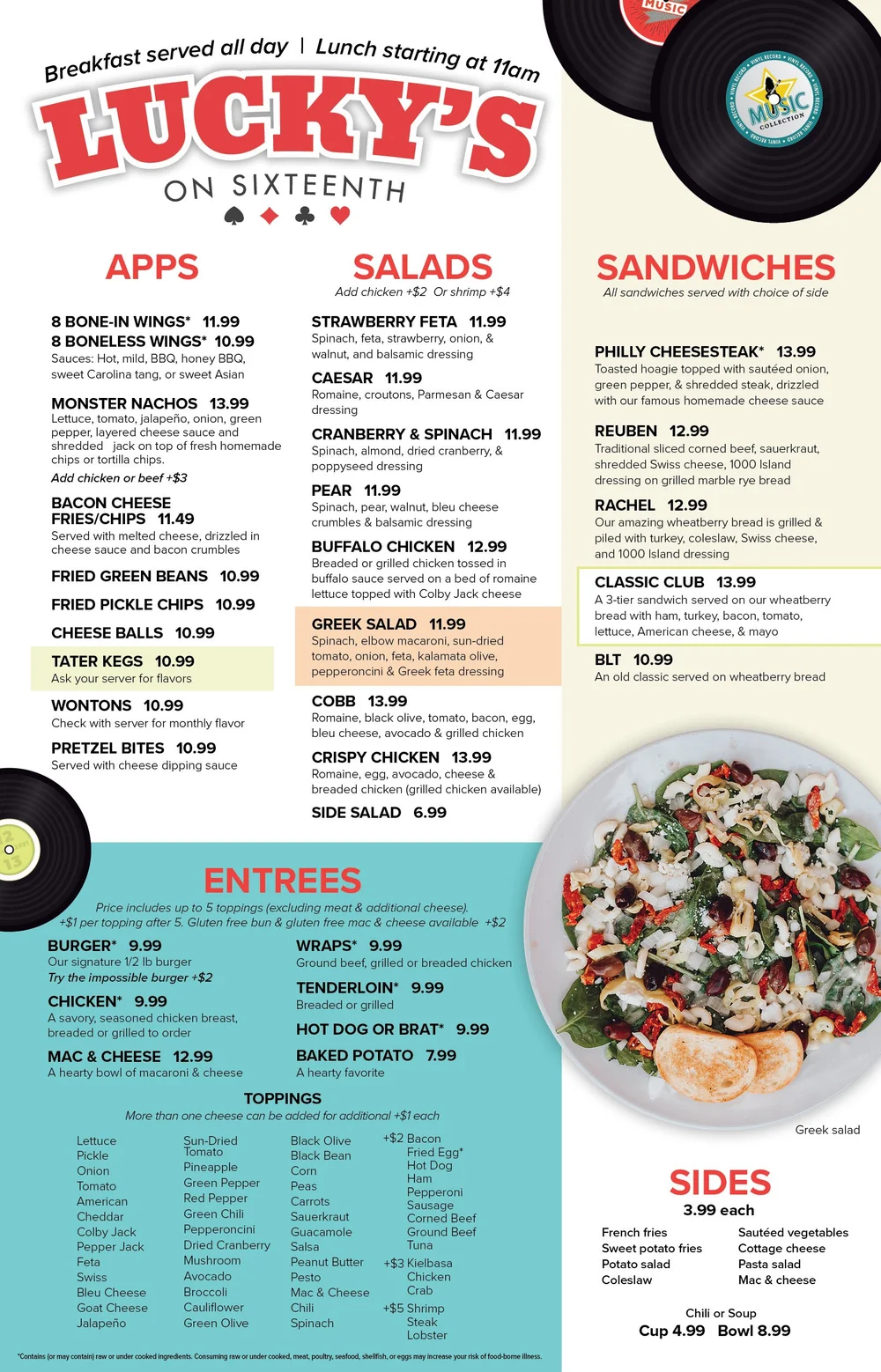 Menu — Lucky's on 16th