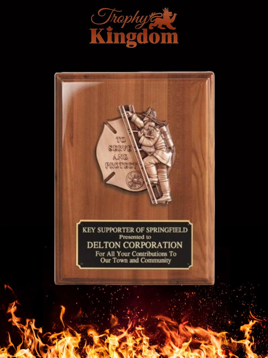 Fireman Walnut Plaque — Trophy Kingdom - Most Trusted Trophy Store In ...