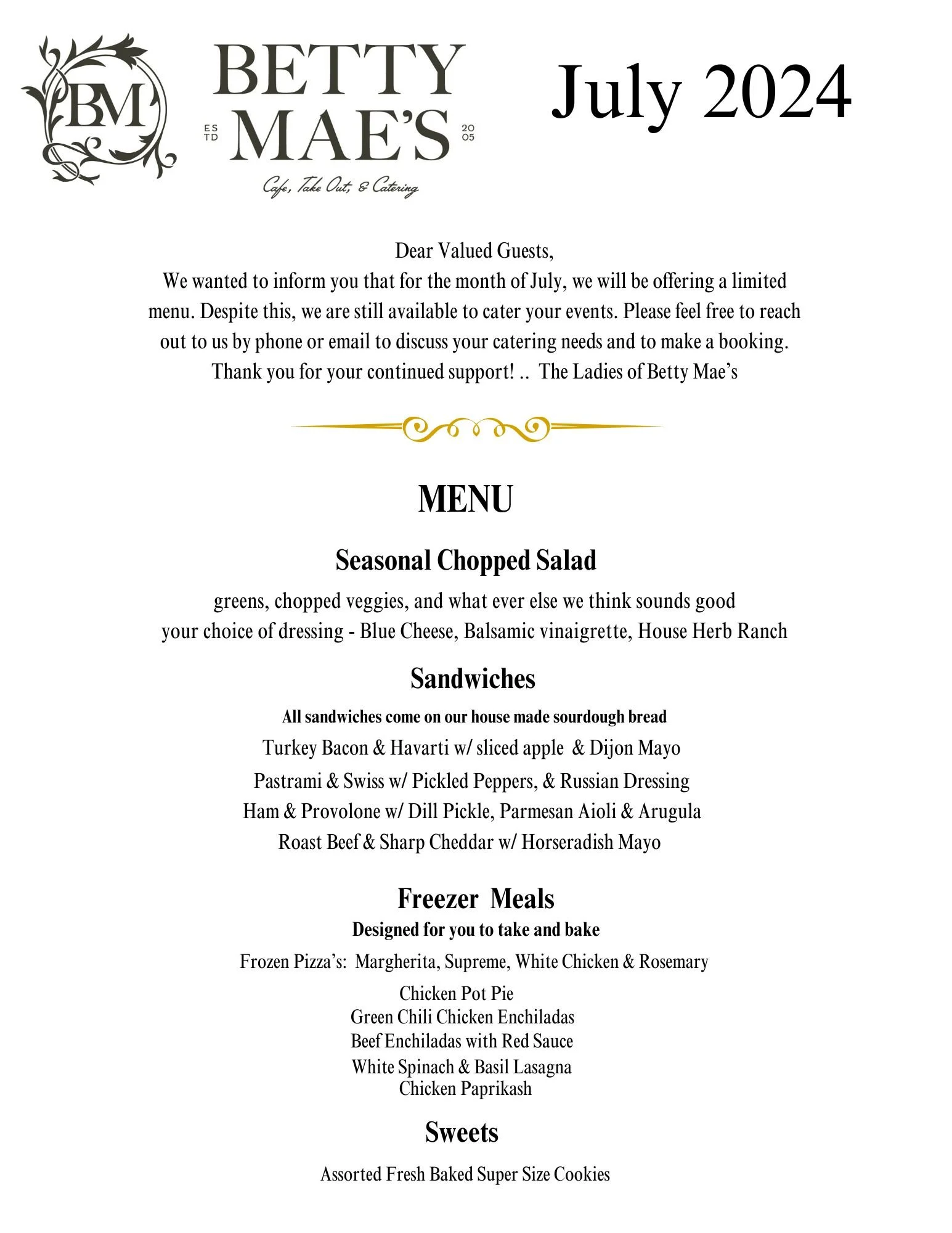 Menu — Betty Mae's Kitchen