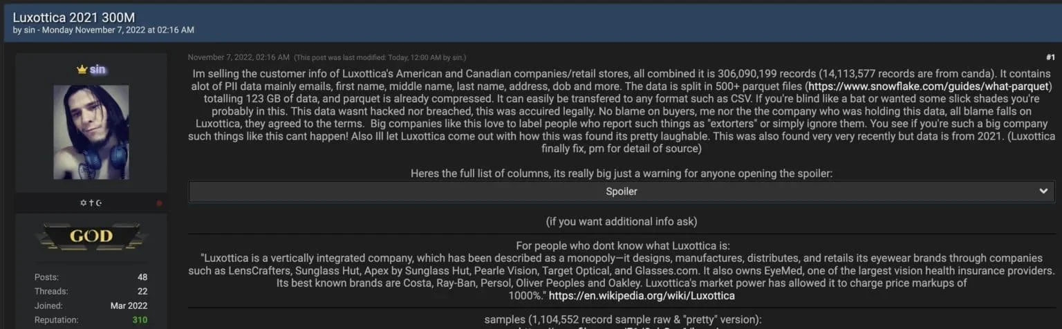 Hackers Upload Luxury Eyewear Customer Data to the Dark Web — The ...