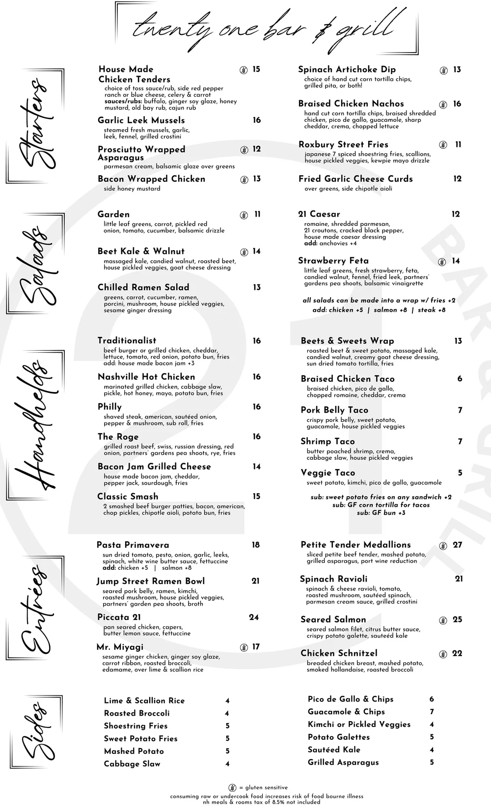 Dinner Menu — 21 Bar & Grill