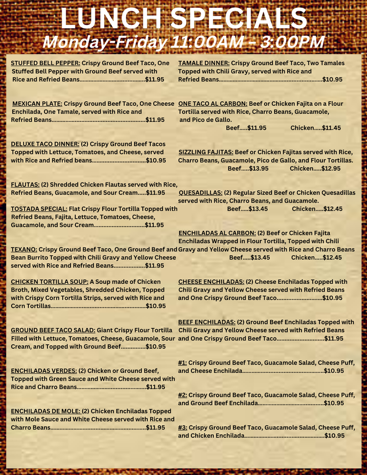 Menu 1 — Two Amigos Mexican Restaurant