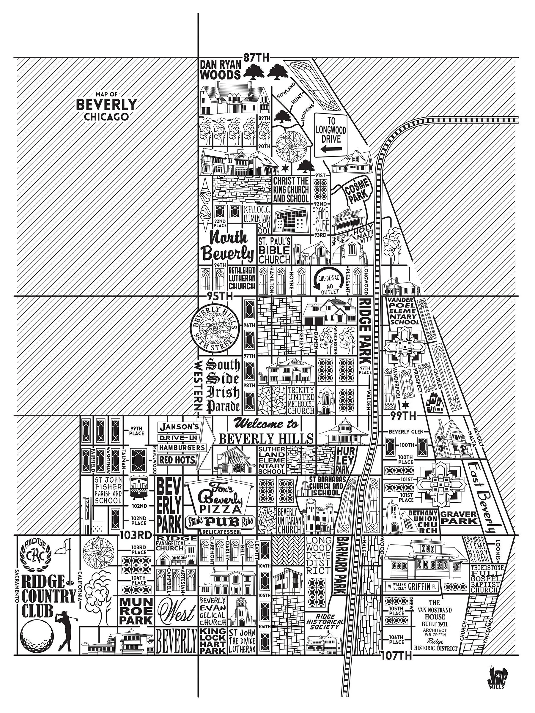 Beverly Map: Chicago Art Prints for Sale — Joe Mills Illustration