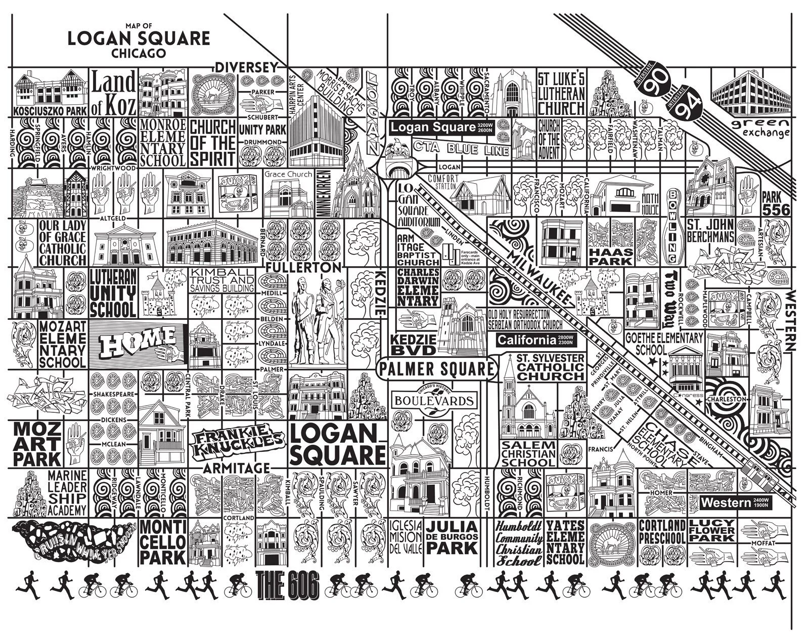 Logan Square Map: Chicago Art Prints for Sale — Joe Mills Illustration