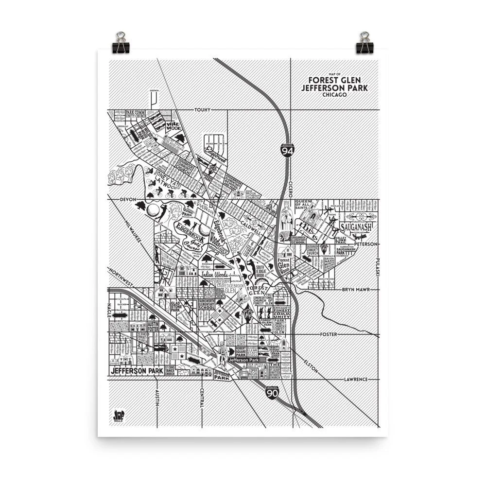 Forest Glen and Jefferson Park Map: Chicago Art Prints for Sale — Joe ...