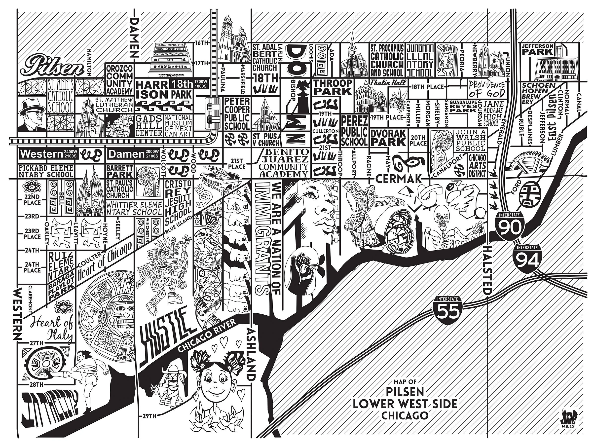 Pilsen and Lower West Side Map: Chicago Art Prints for Sale — Joe Mills ...