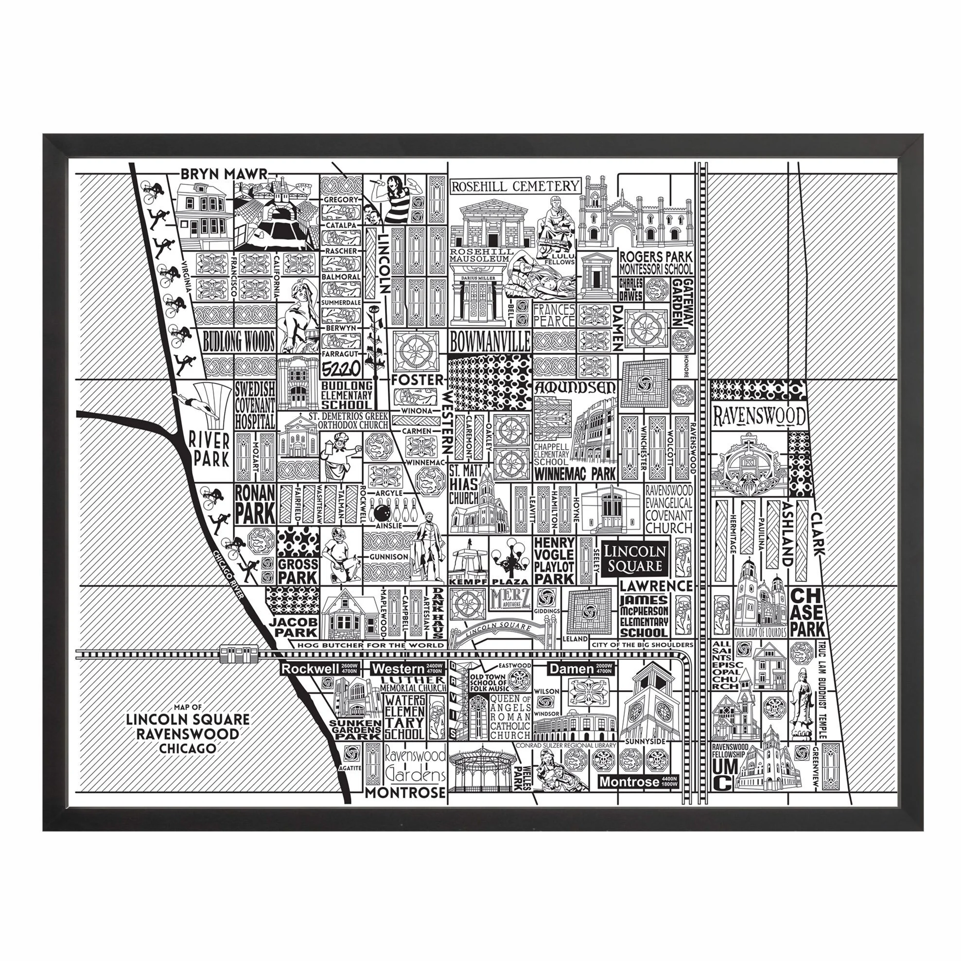 Lincoln Square and Ravenswood Map: Chicago Art Prints for Sale — Joe ...