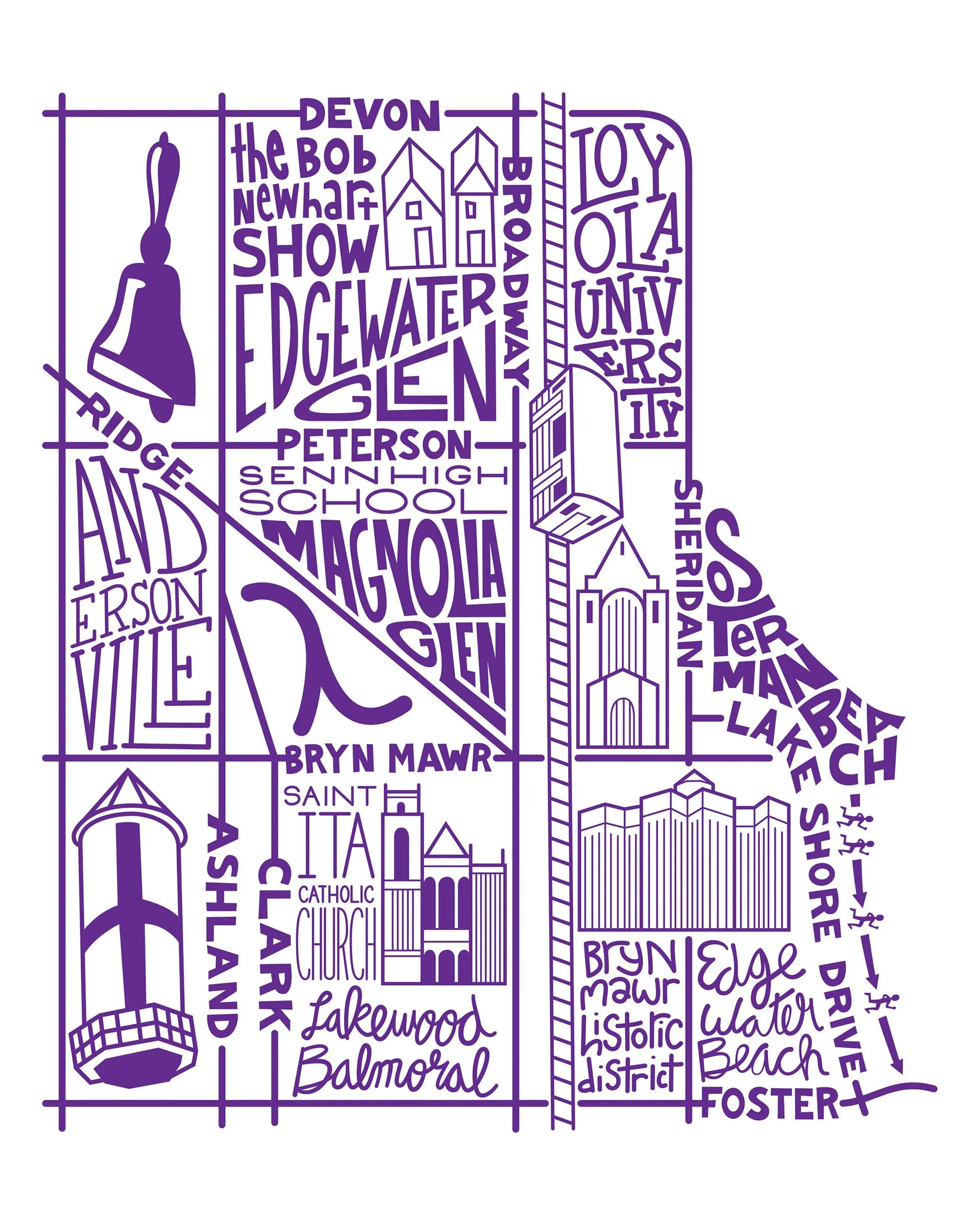 Hand Lettered Edgewater Map: Chicago Art Prints for Sale — Joe Mills ...