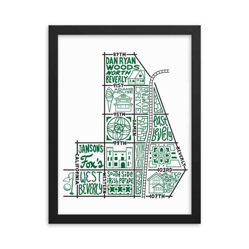 Hand Lettered Beverly Map: Chicago Art Prints for Sale — Joe Mills ...