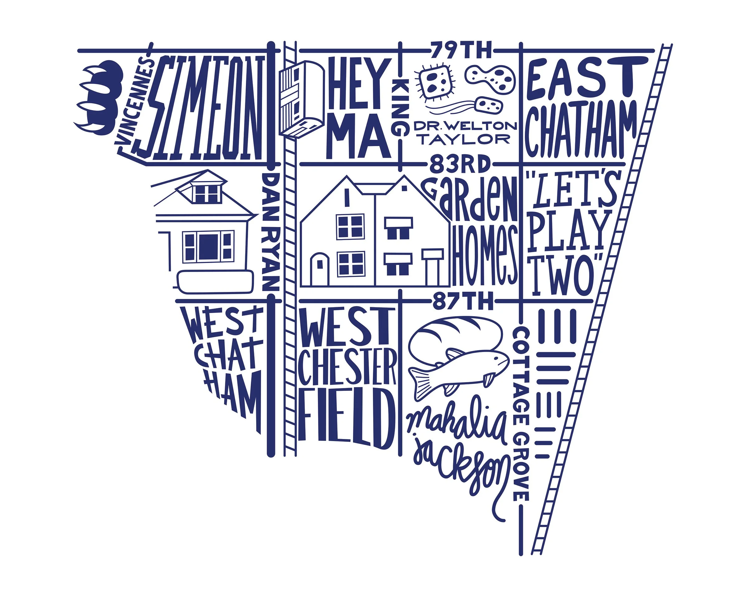 Hand Lettered Rogers Park Map: Chicago Art Prints for Sale — Joe Mills ...