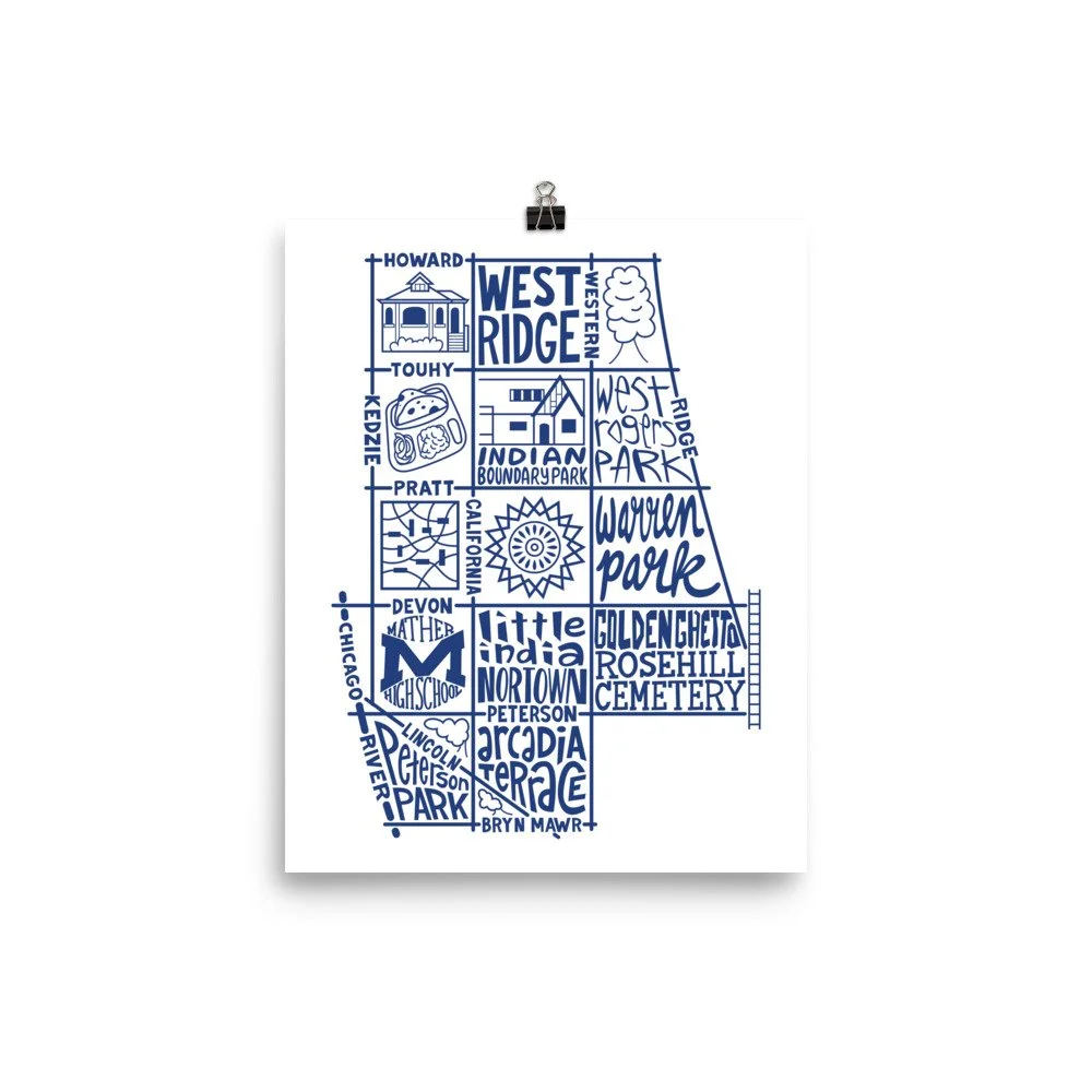 Hand Lettered West Ridge Map: Chicago Art Prints for Sale — Joe Mills ...