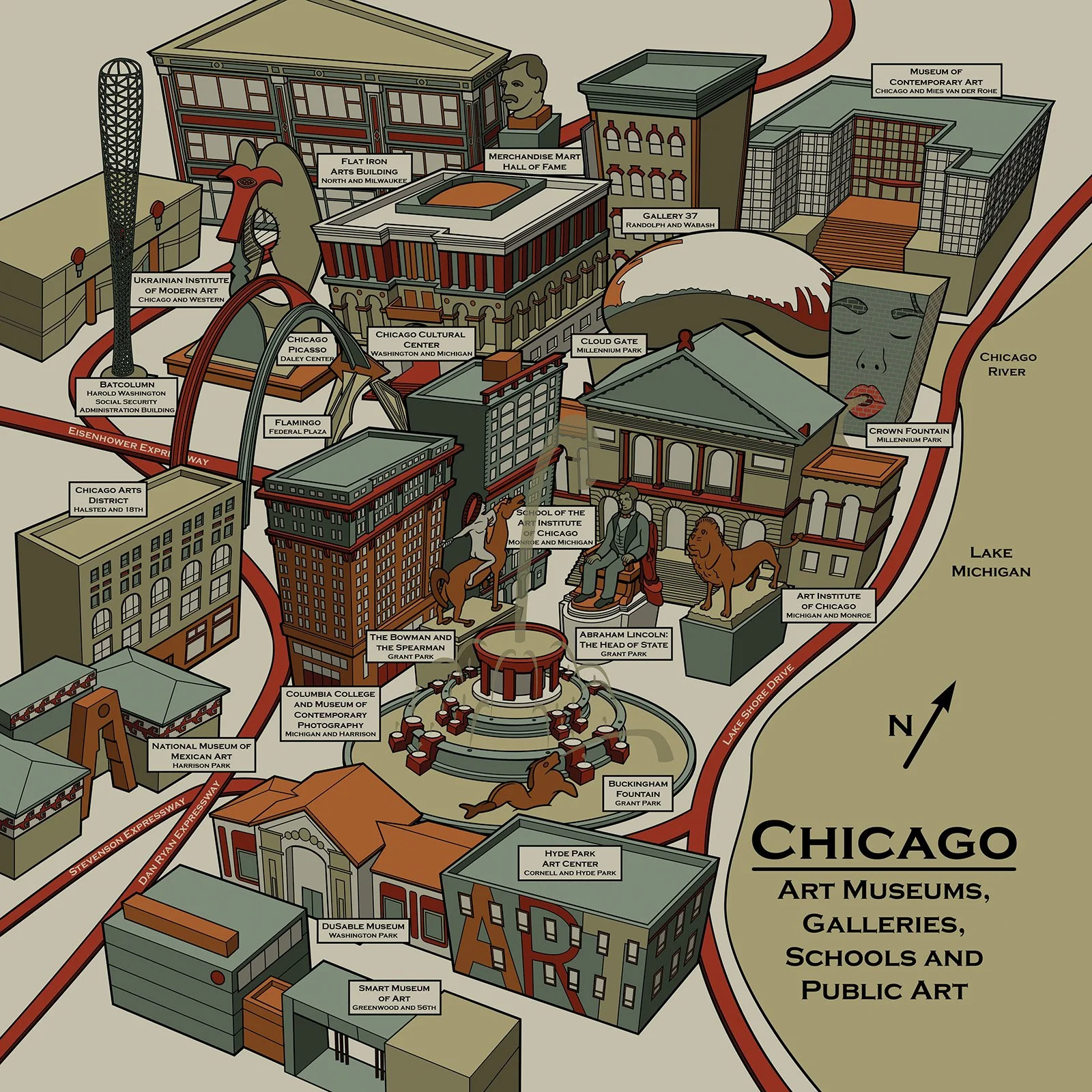 Chicago Art Museum Map — Joe Mills Illustration