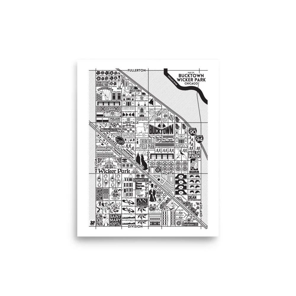 Bucktown and Wicker Park Map: Chicago Art Prints for Sale — Joe Mills ...