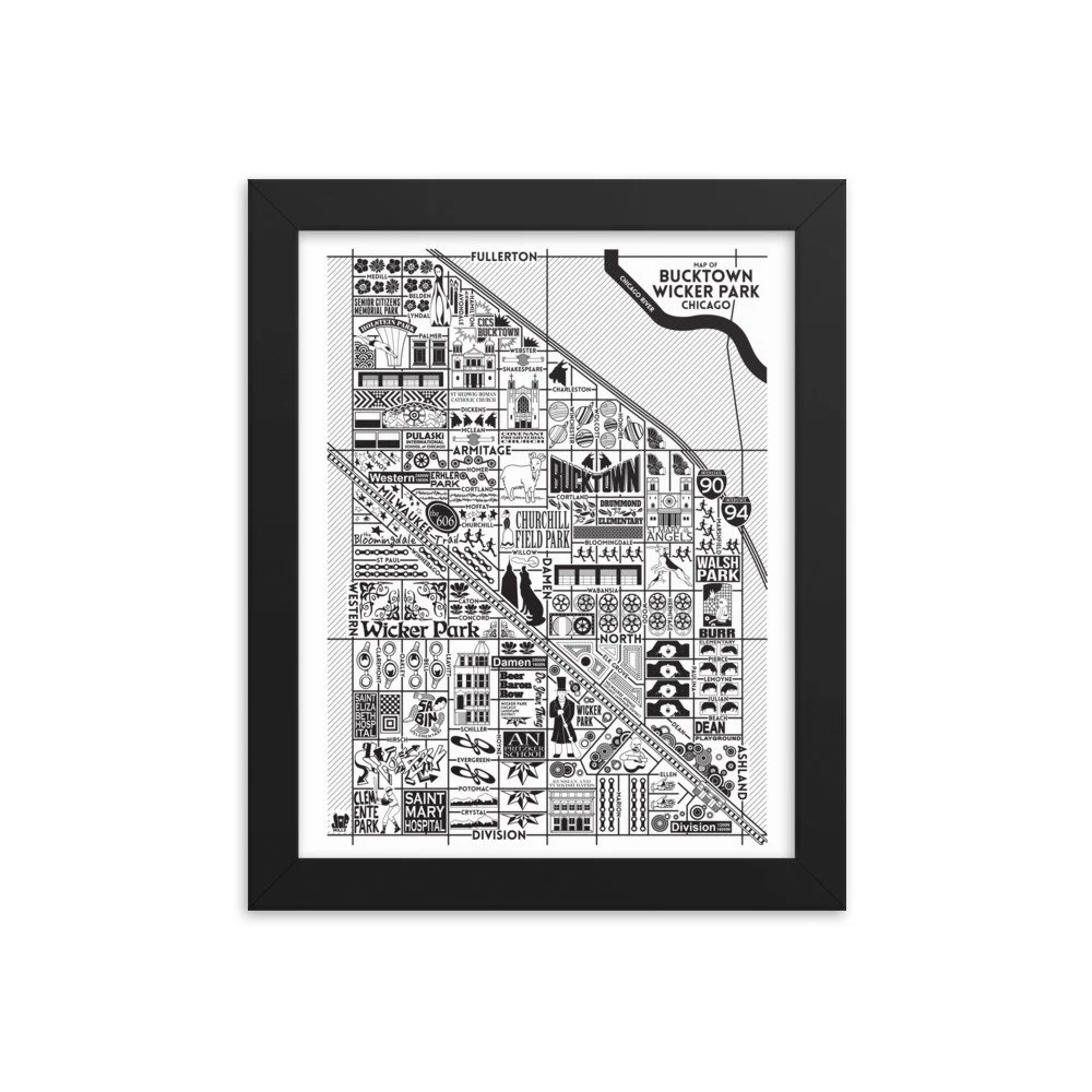 Bucktown and Wicker Park Map: Chicago Art Prints for Sale — Joe Mills ...
