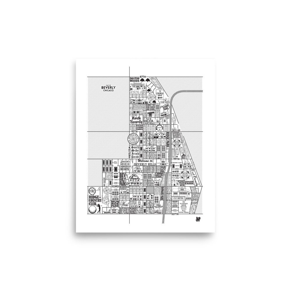 Hand Lettered Beverly Map: Chicago Art Prints for Sale — Joe Mills ...