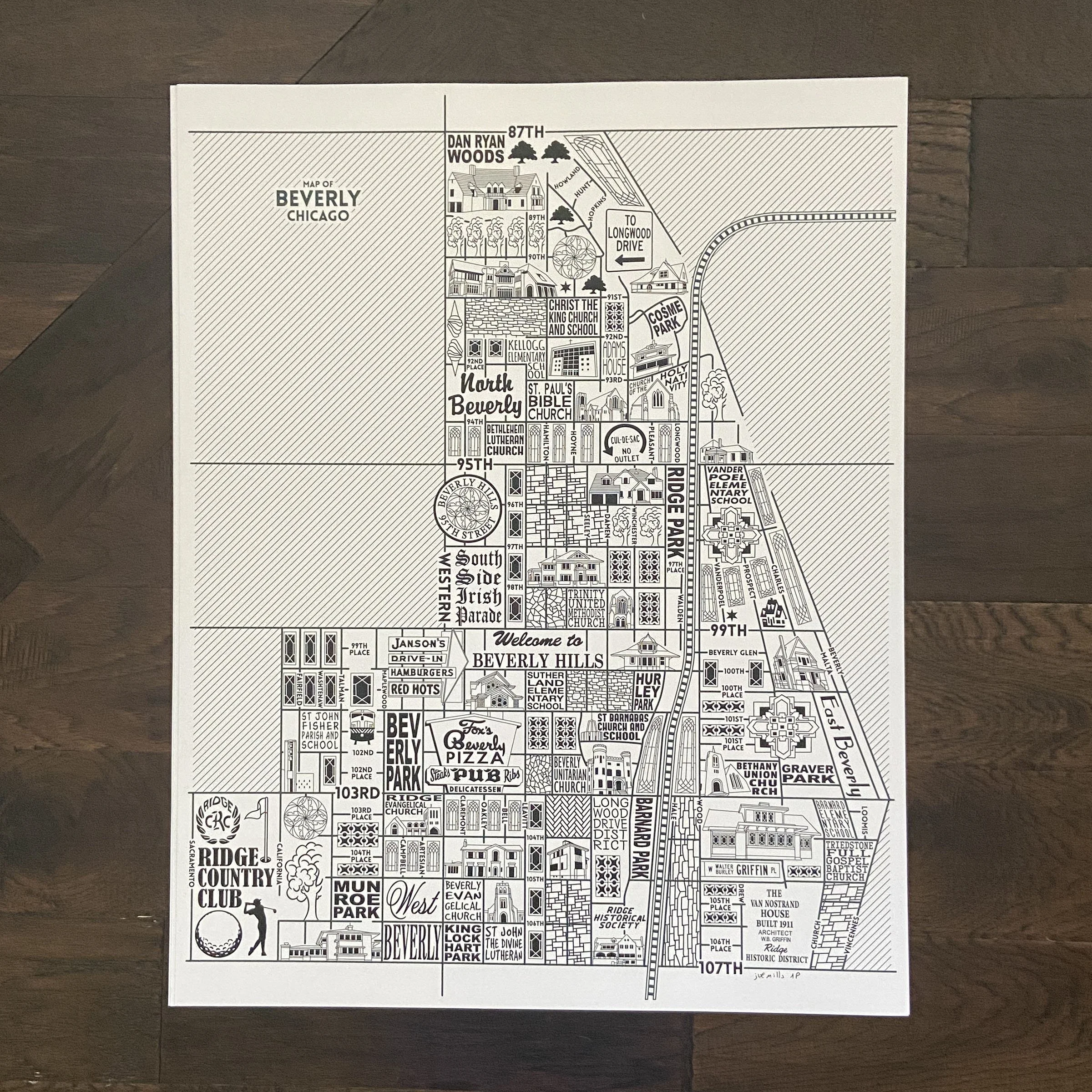 Hand Lettered Beverly Map: Chicago Art Prints for Sale — Joe Mills ...