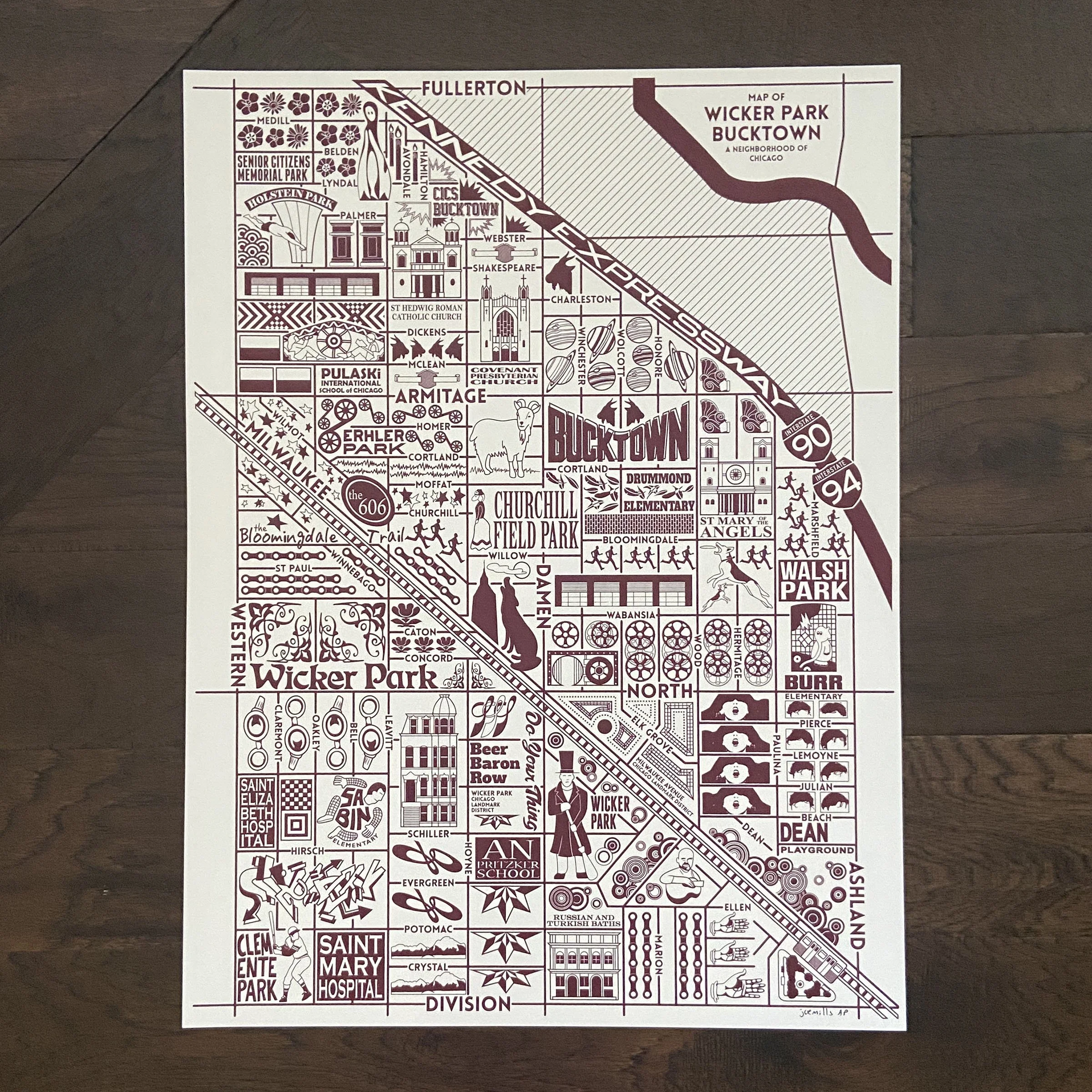 Bucktown and Wicker Park Map: Chicago Art Prints for Sale — Joe Mills ...