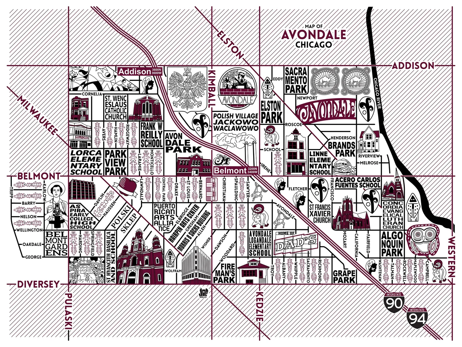 Pilsen and Lower West Side Map: Chicago Art Prints for Sale — Joe Mills ...